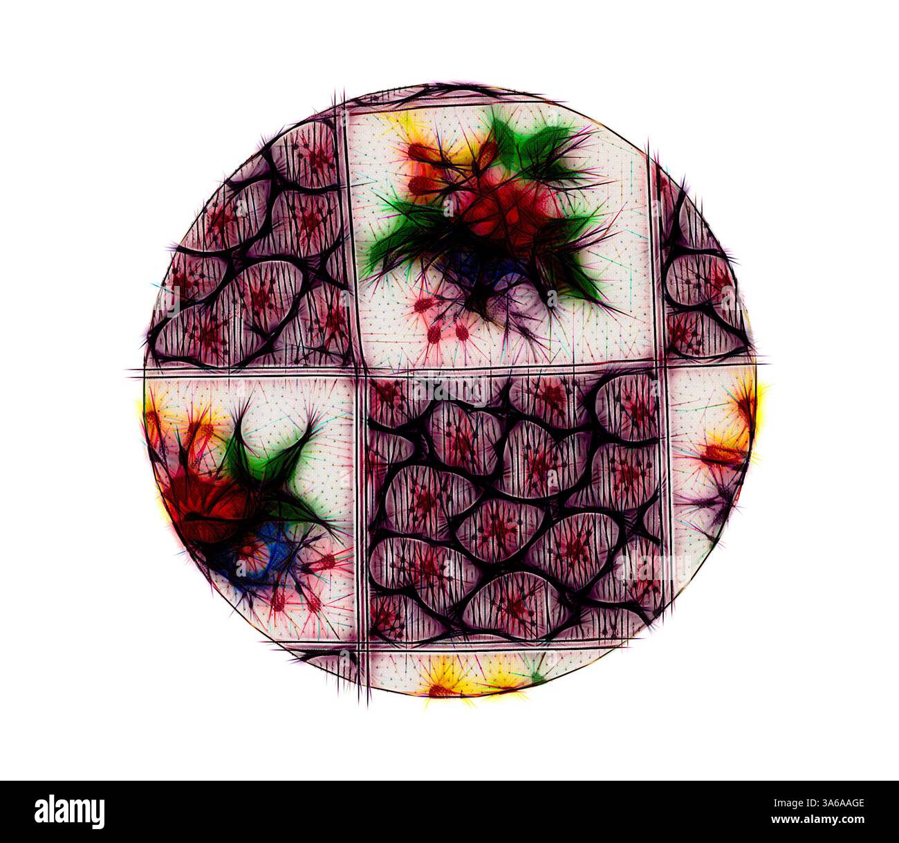 A vibrant, abstract design featuring interconnected circular sections ...