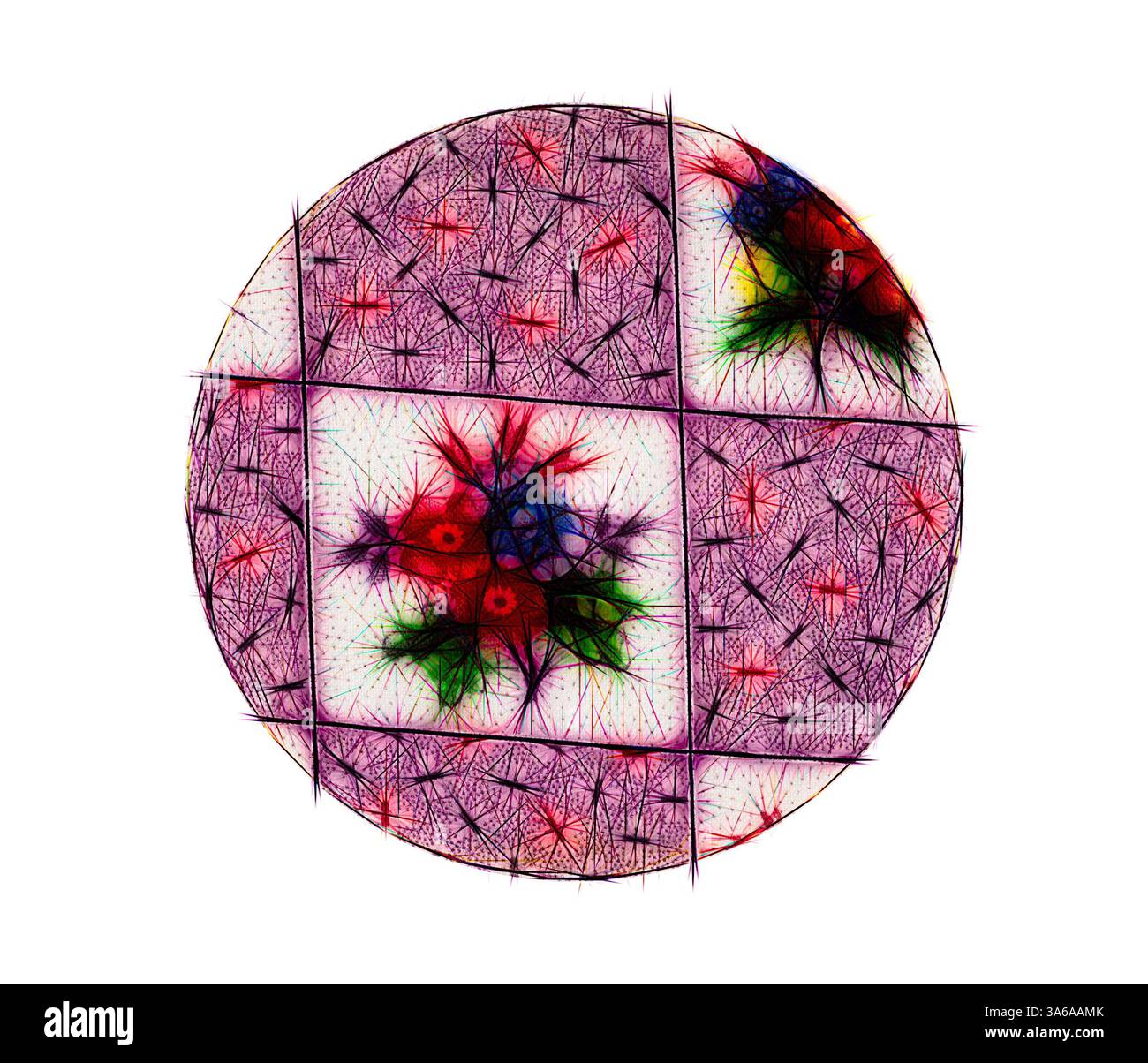 An intricate circular design featuring vibrant, swirling patterns and ...