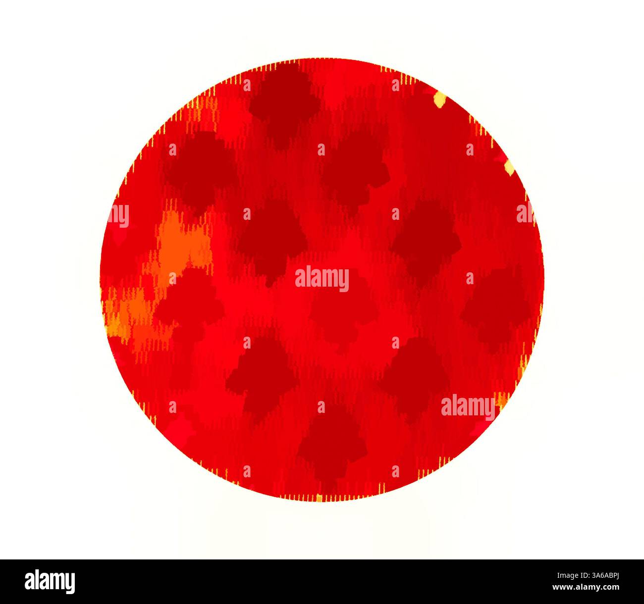 A vibrant red circular design featuring textured patterns and subtle ...