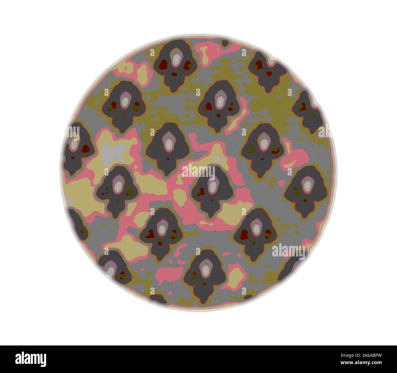 A circular design featuring an intricate, abstract pattern with ...