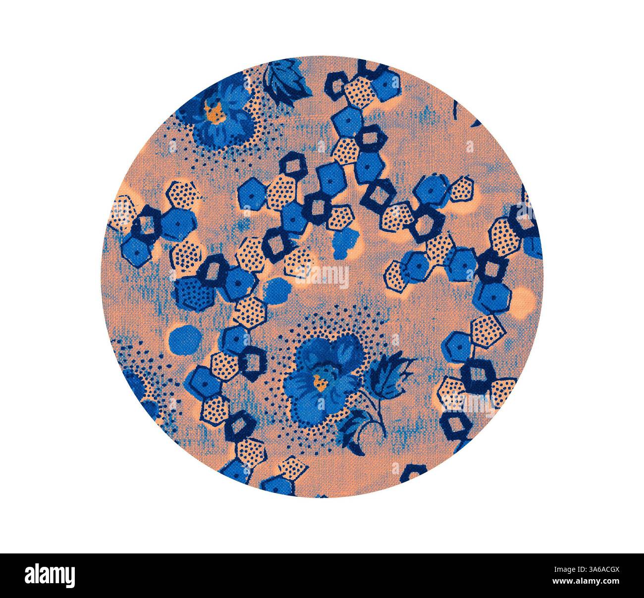 A vibrant floral design featuring bold blue flowers and geometric ...