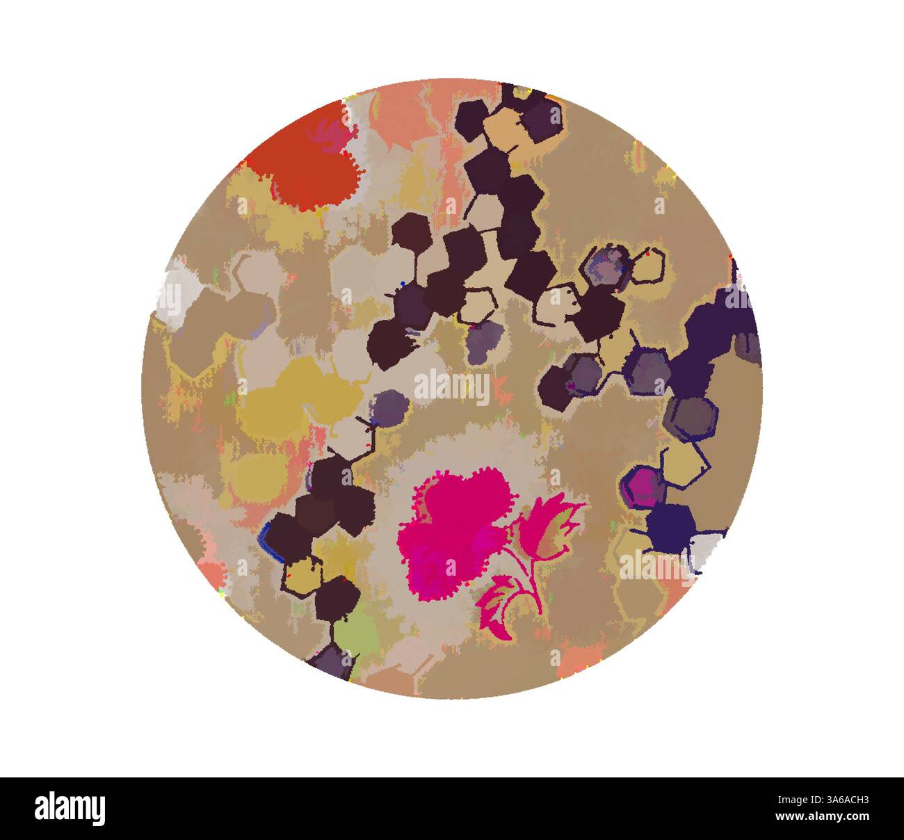 An abstract composition featuring a circle filled with colorful organic ...