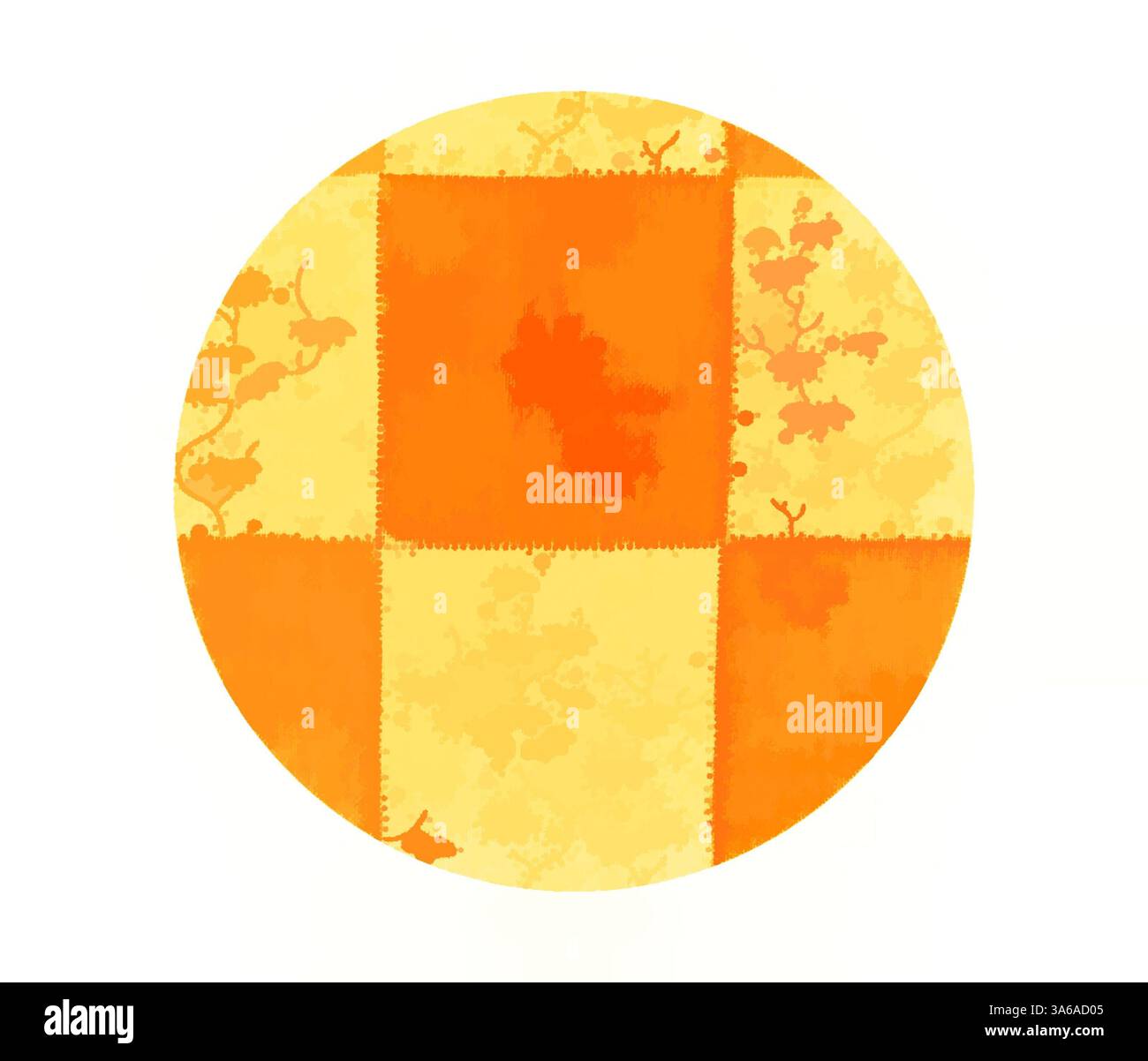 A circular design featuring alternating patches of vibrant orange and ...