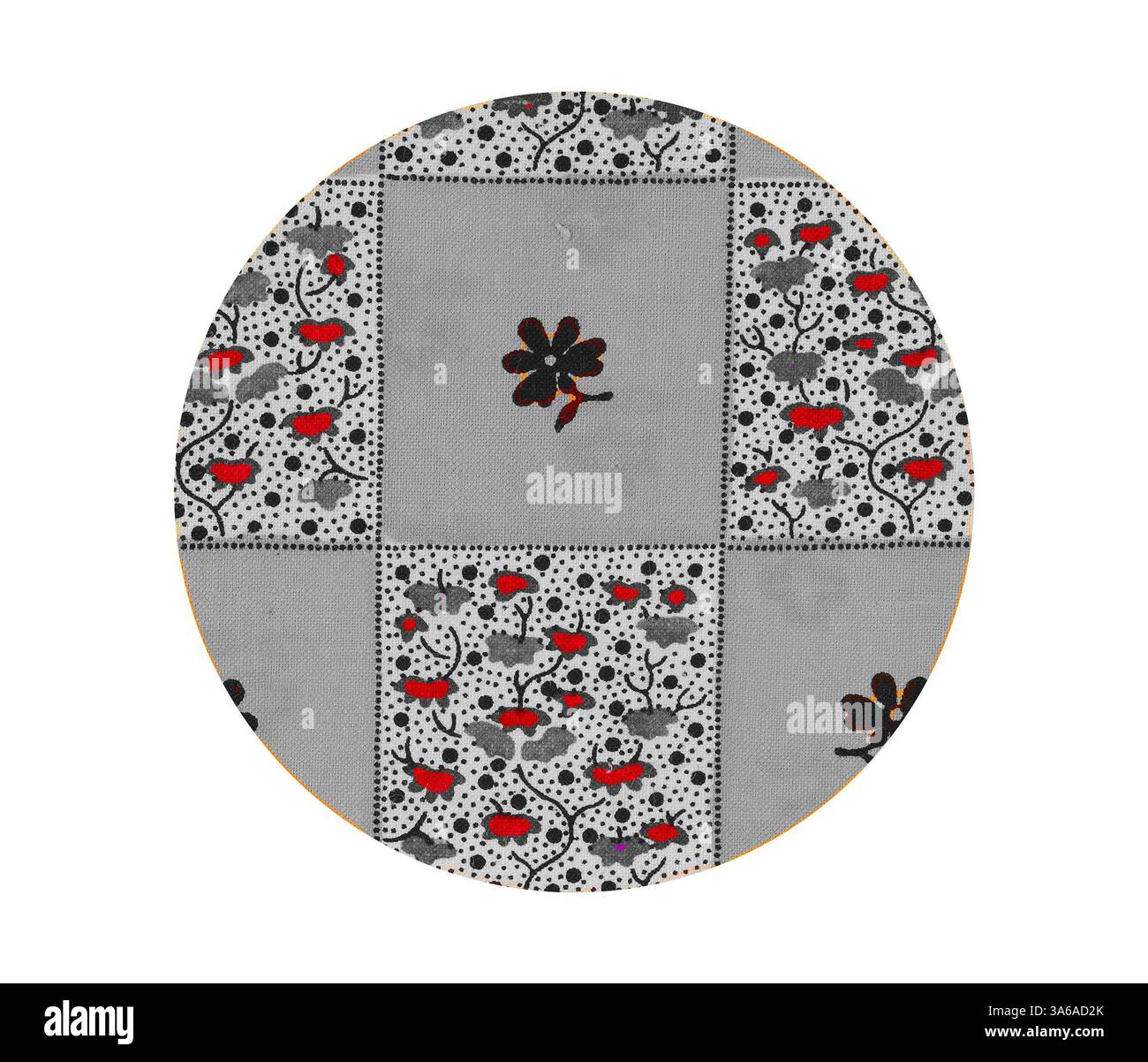 A circular fabric featuring an intricate patchwork design ...