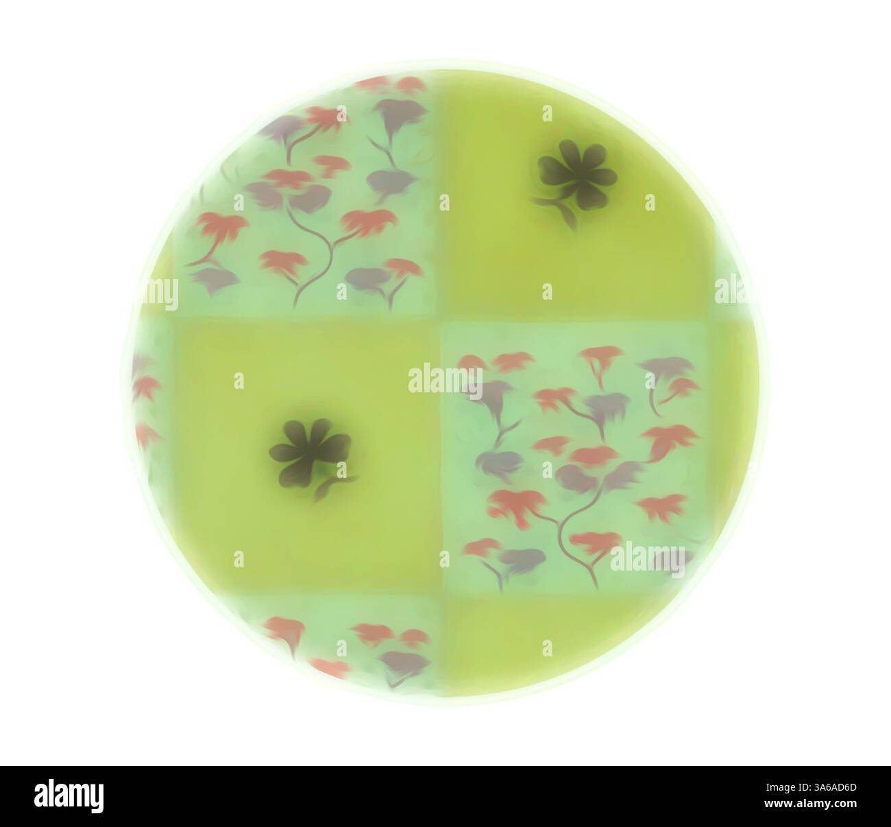 A circular design featuring a vibrant green background, segmented into ...