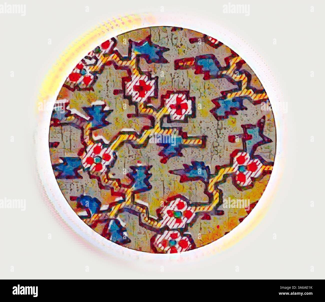 A circular pattern displays intricate floral designs intertwined with ...