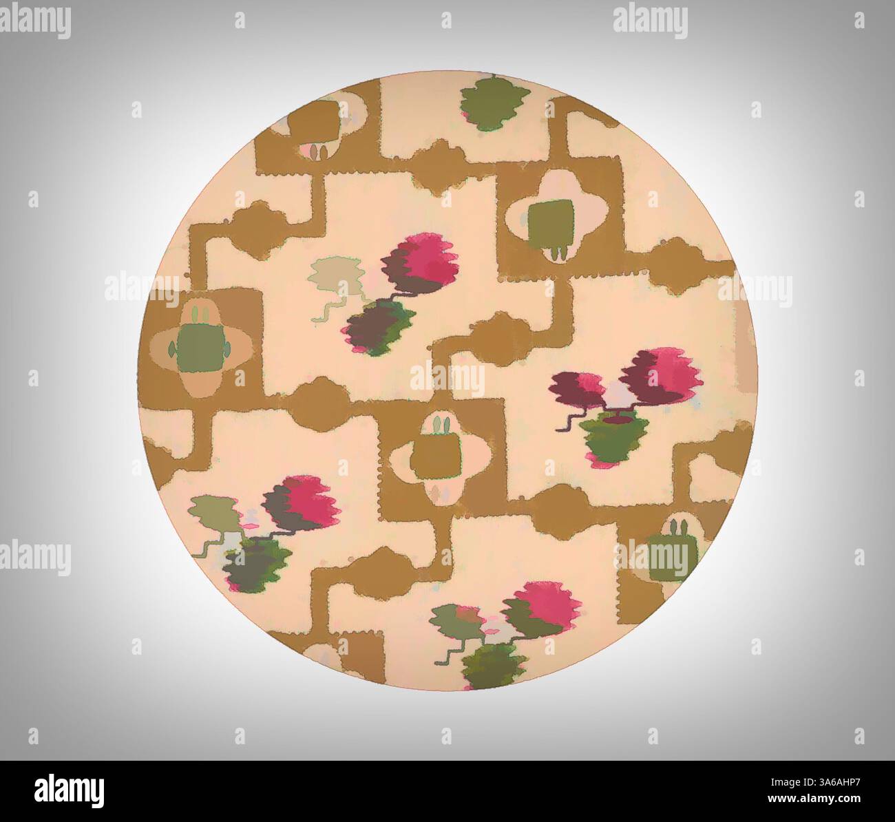 A circular design featuring a whimsical pattern of interwoven geometric ...