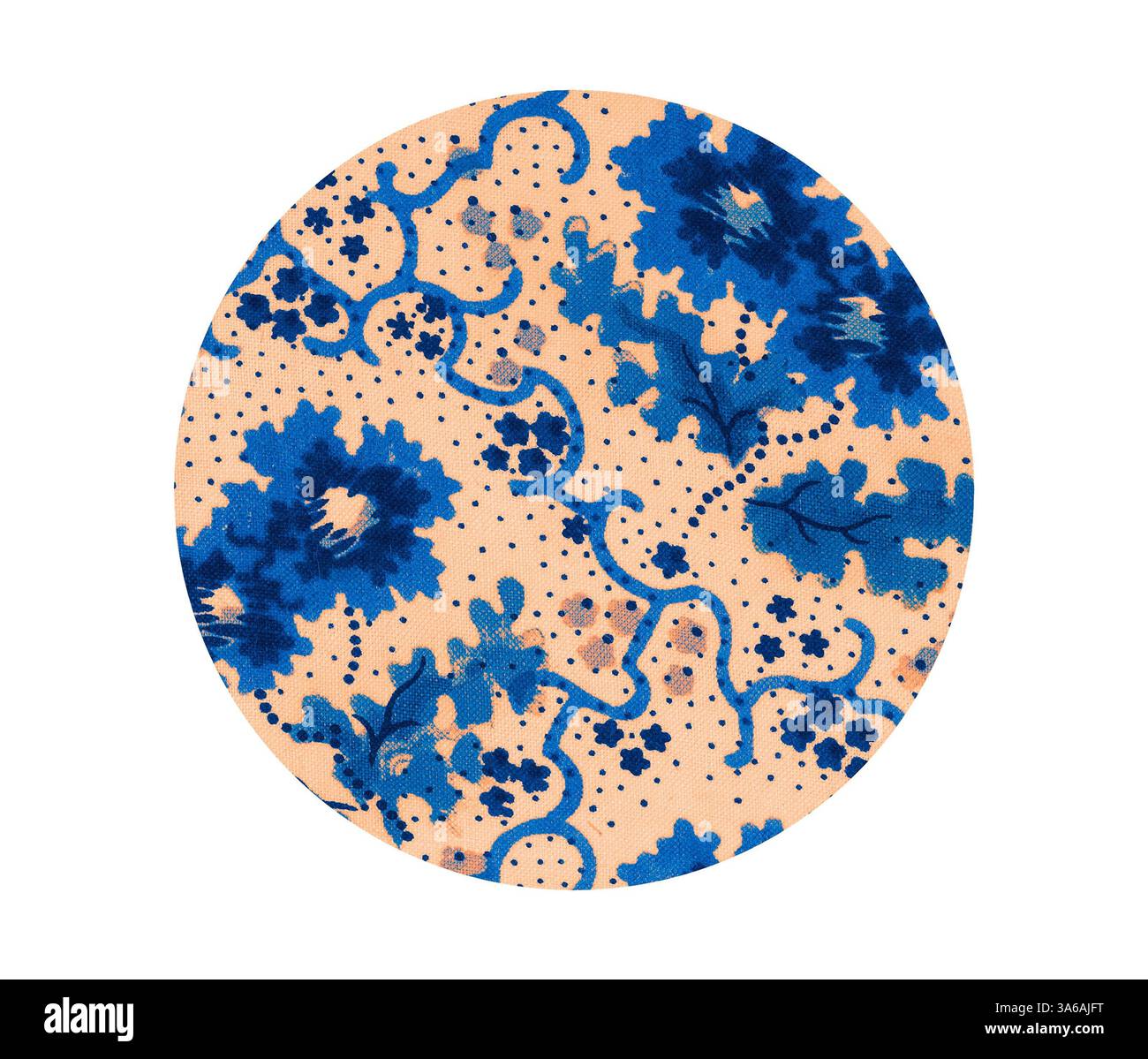 A circular pattern featuring vibrant blue floral designs intertwined ...
