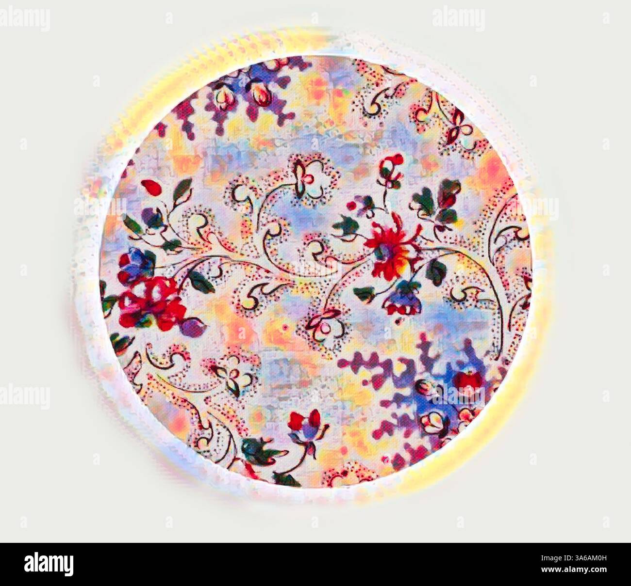A circular fabric featuring a vibrant floral pattern, with swirling ...