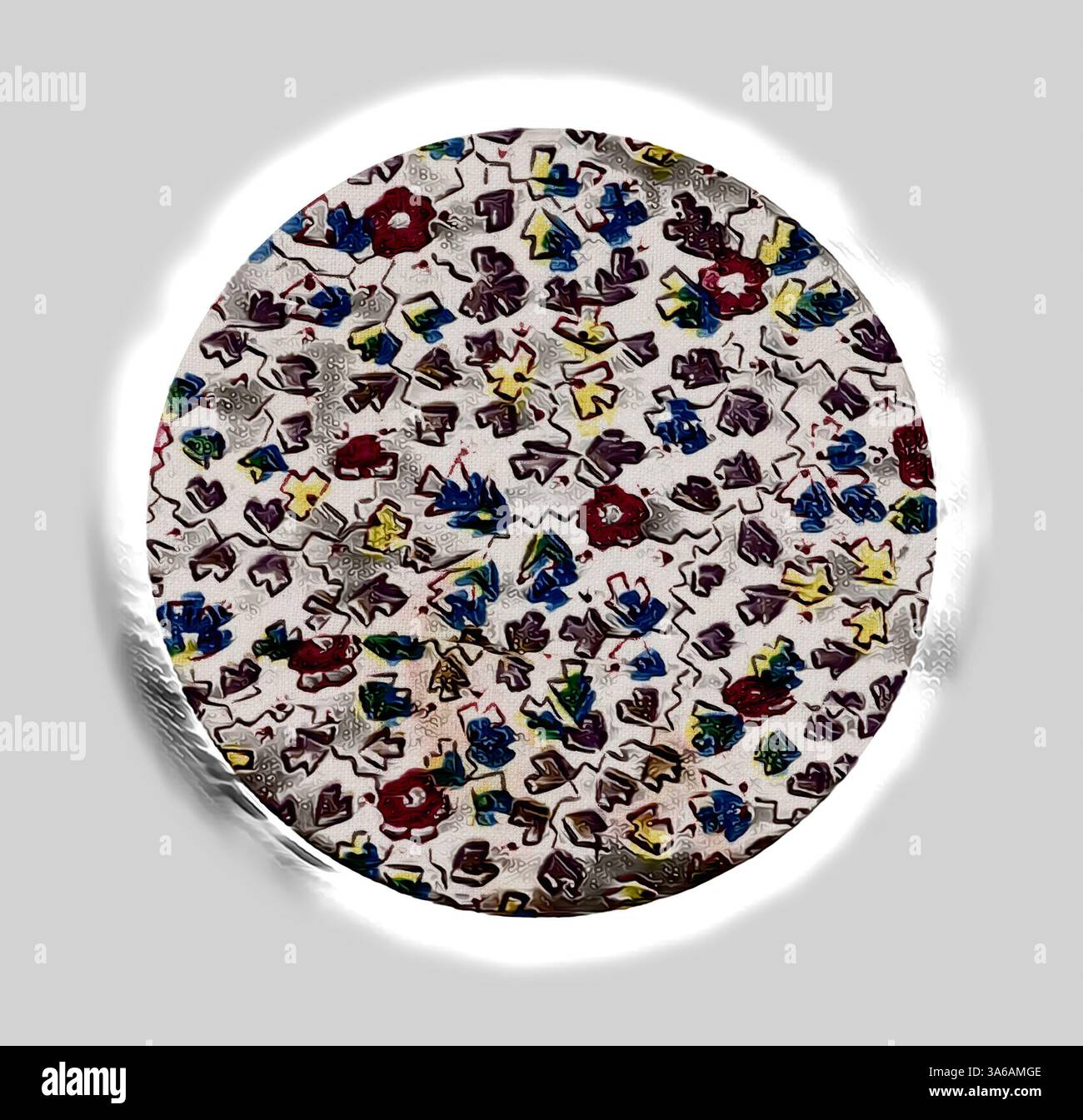 A colorful circular pattern featuring intricate floral and abstract ...