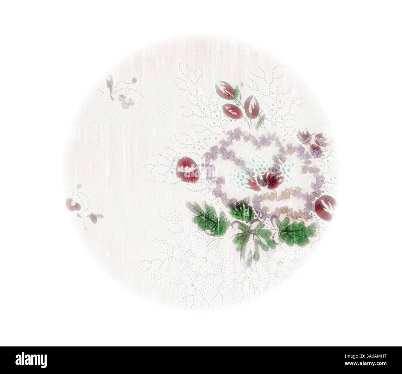 A delicate plate adorned with intricate floral patterns, featuring soft ...