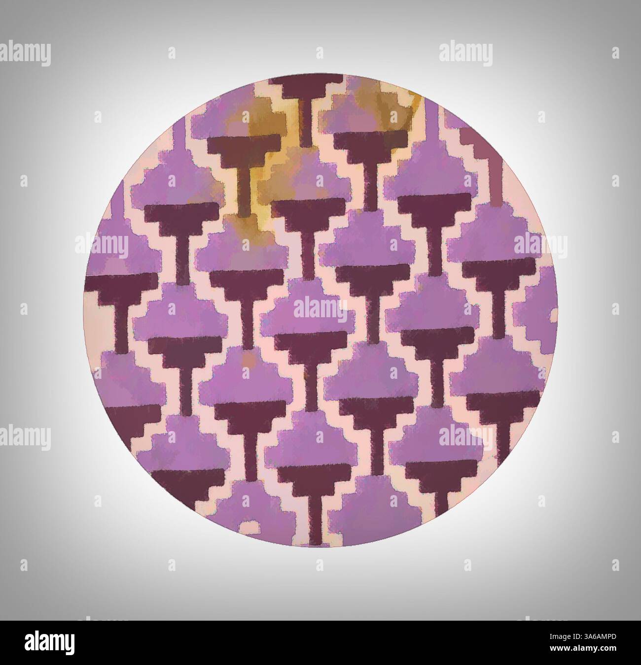 A circular design featuring a repeating pattern of stylized, colorful ...