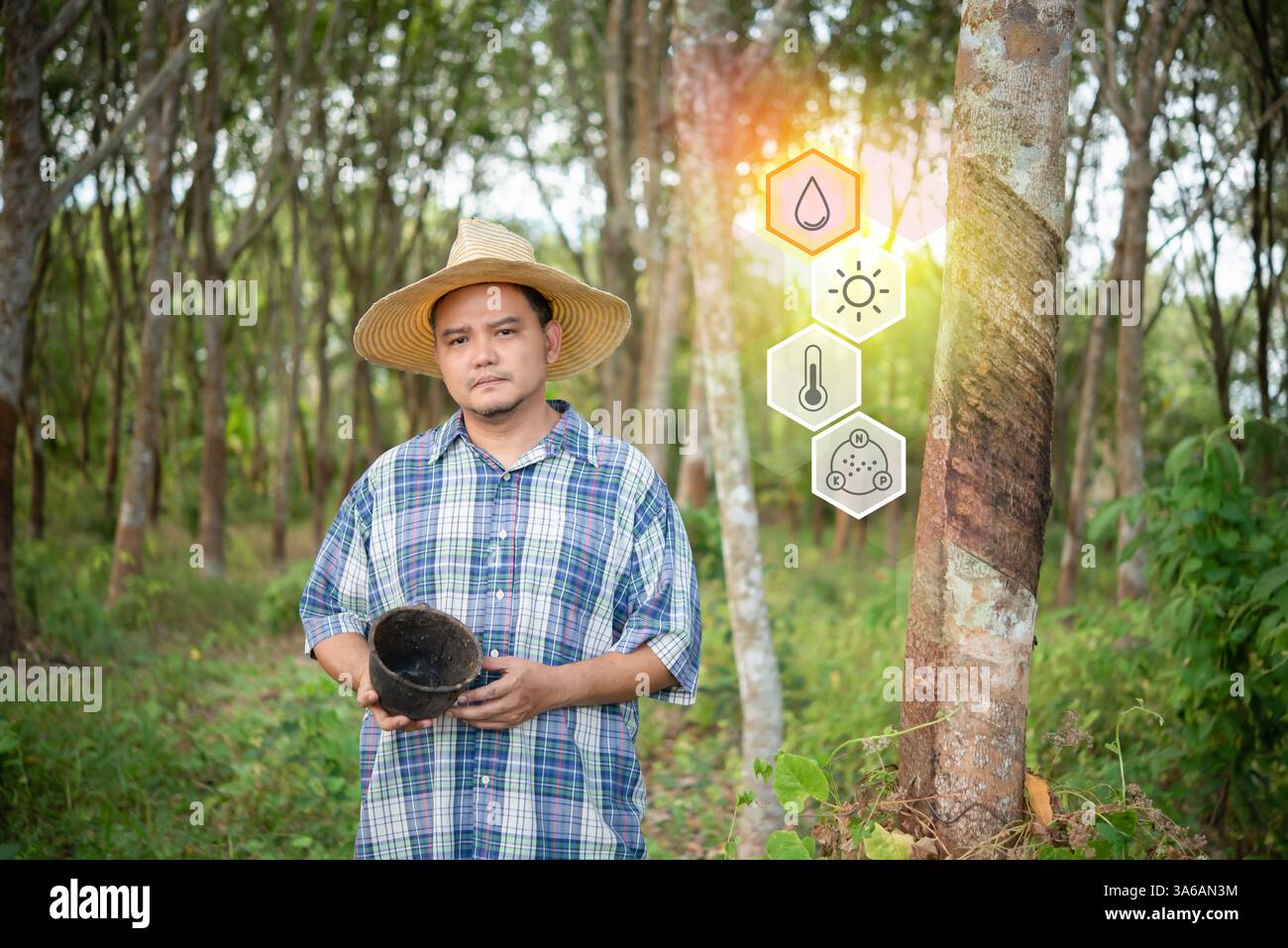 Smart farm digital icon and futuristic AI data infographic of Farmer ...