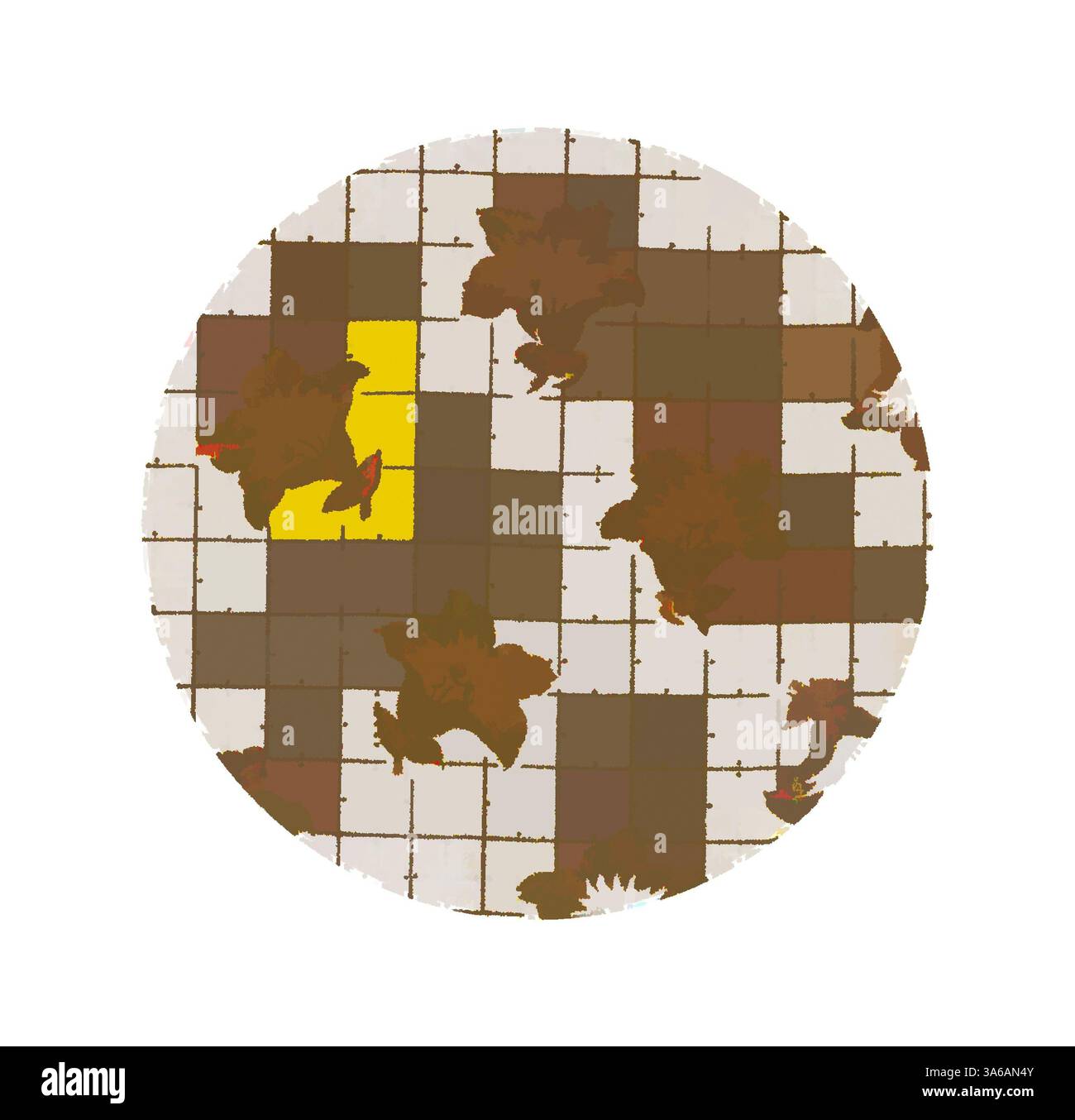 A circular pattern featuring a grid of alternating brown and cream ...