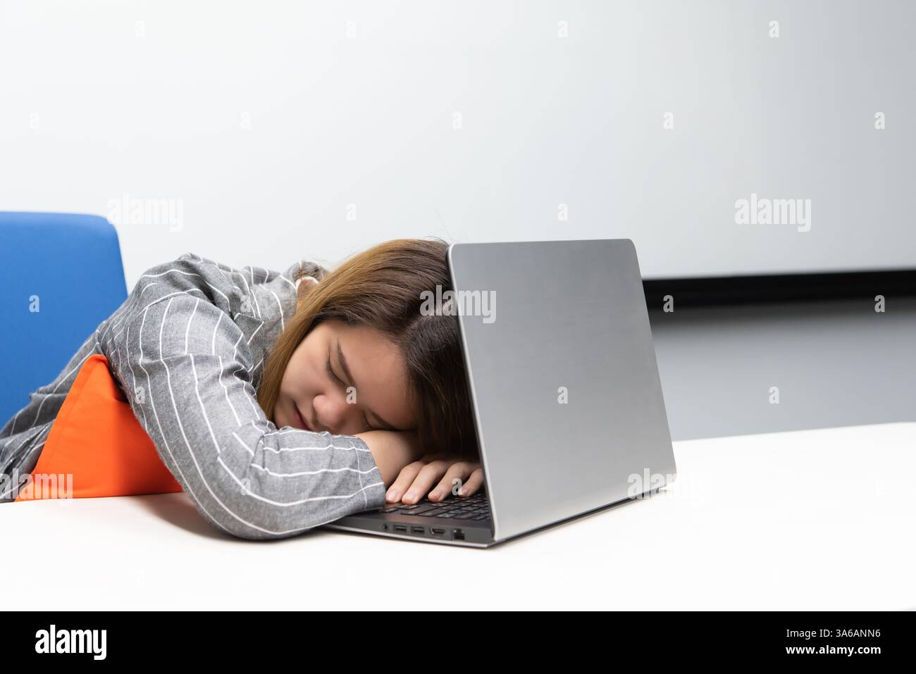 Asian woman is student,businesswoman working by computer notebook ...