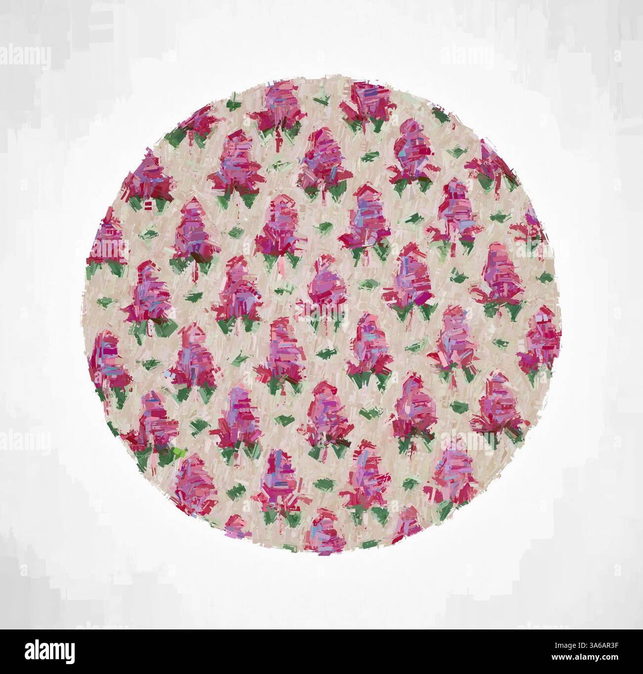 A vibrant floral pattern featuring clusters of pink flowers against a ...