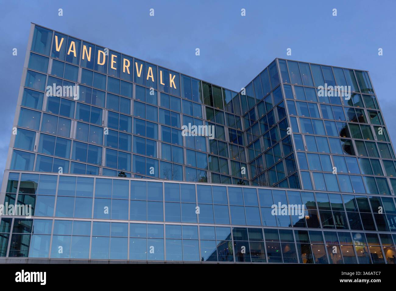 Hotel van der Valk logo sign on the glass building. A Dutch ...