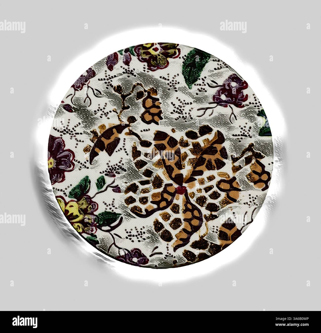 A textured fabric featuring a floral pattern intertwined with intricate ...