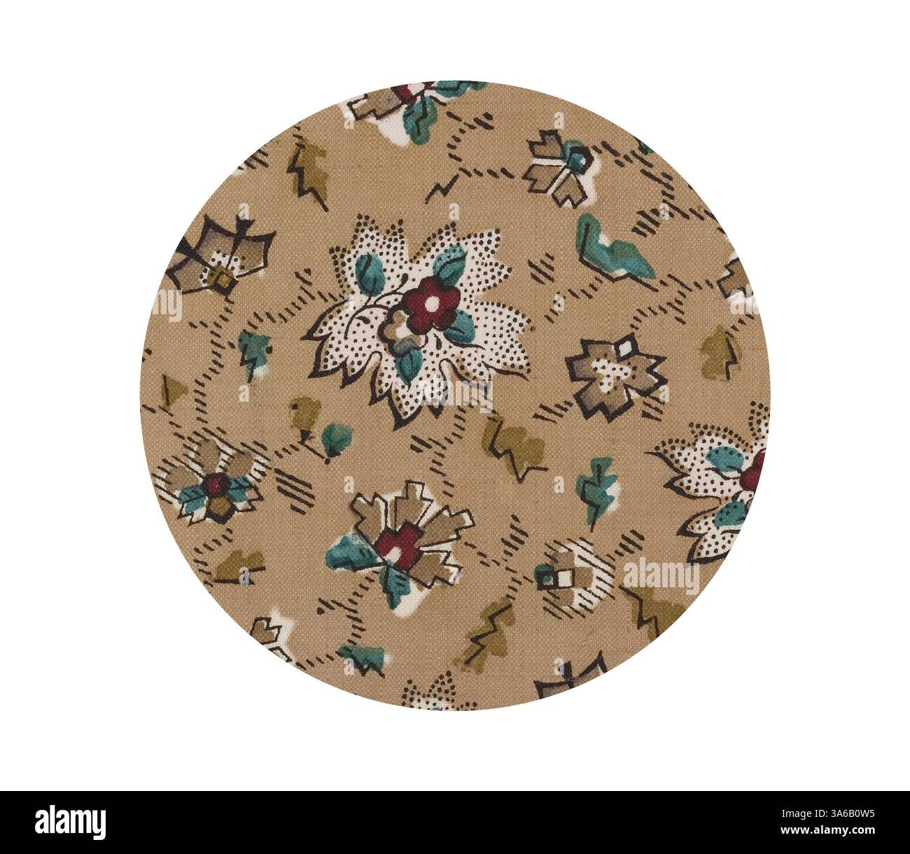 A patterned fabric featuring an earthy tan background with floral ...