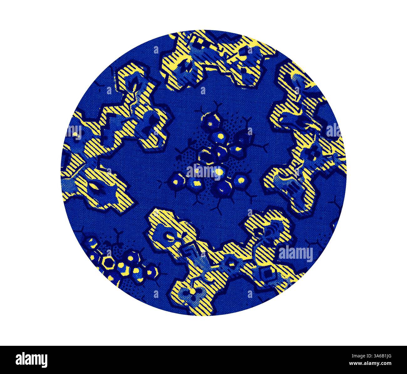 A vibrant circular fabric design featuring intricate geometric patterns ...