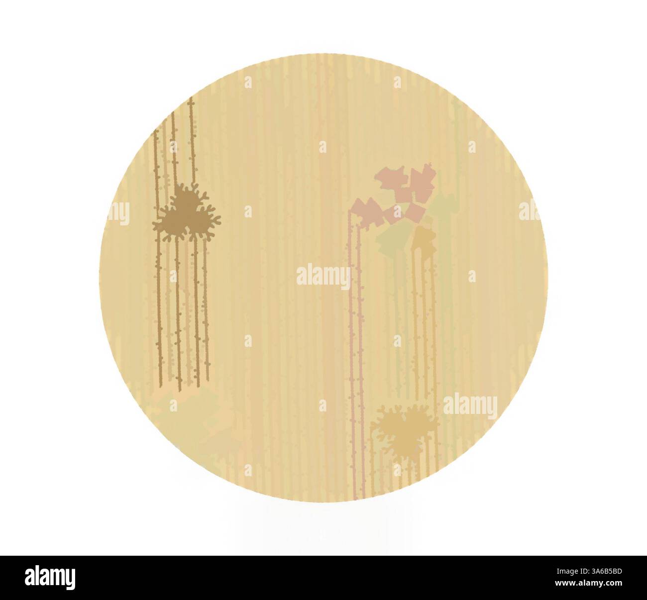 A circular design featuring a textured background with subtle, abstract ...