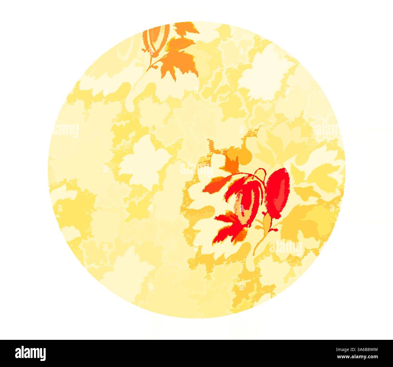 A circular design featuring soft yellow tones adorned with delicate ...