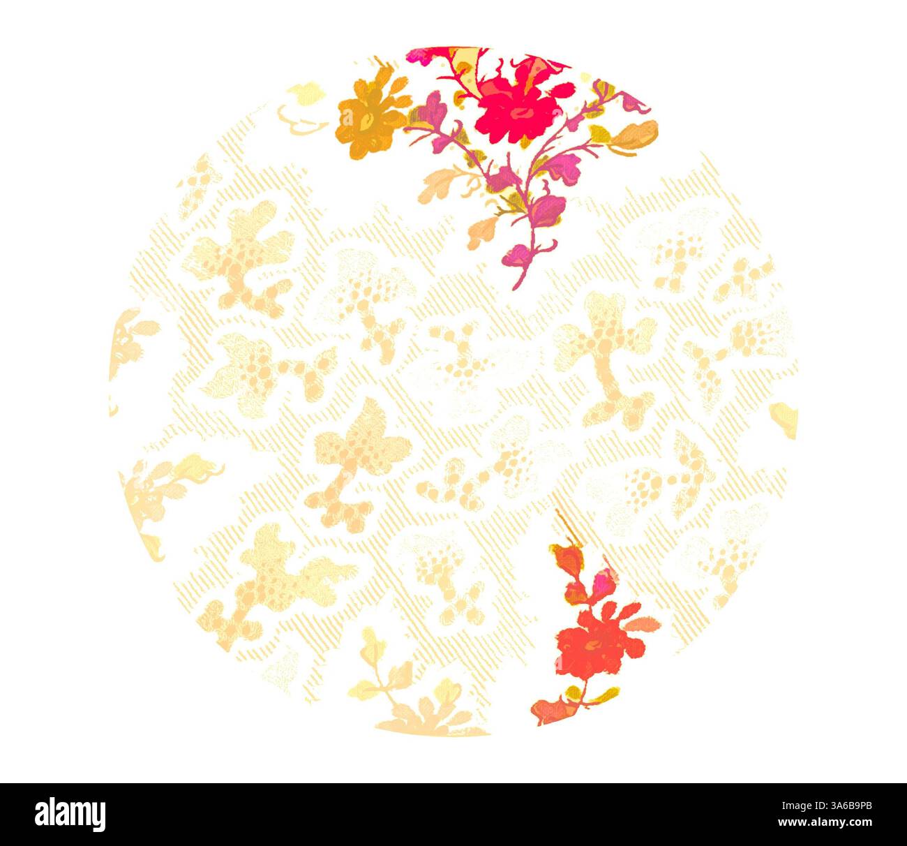 A circular floral pattern featuring delicate, intertwining designs in ...