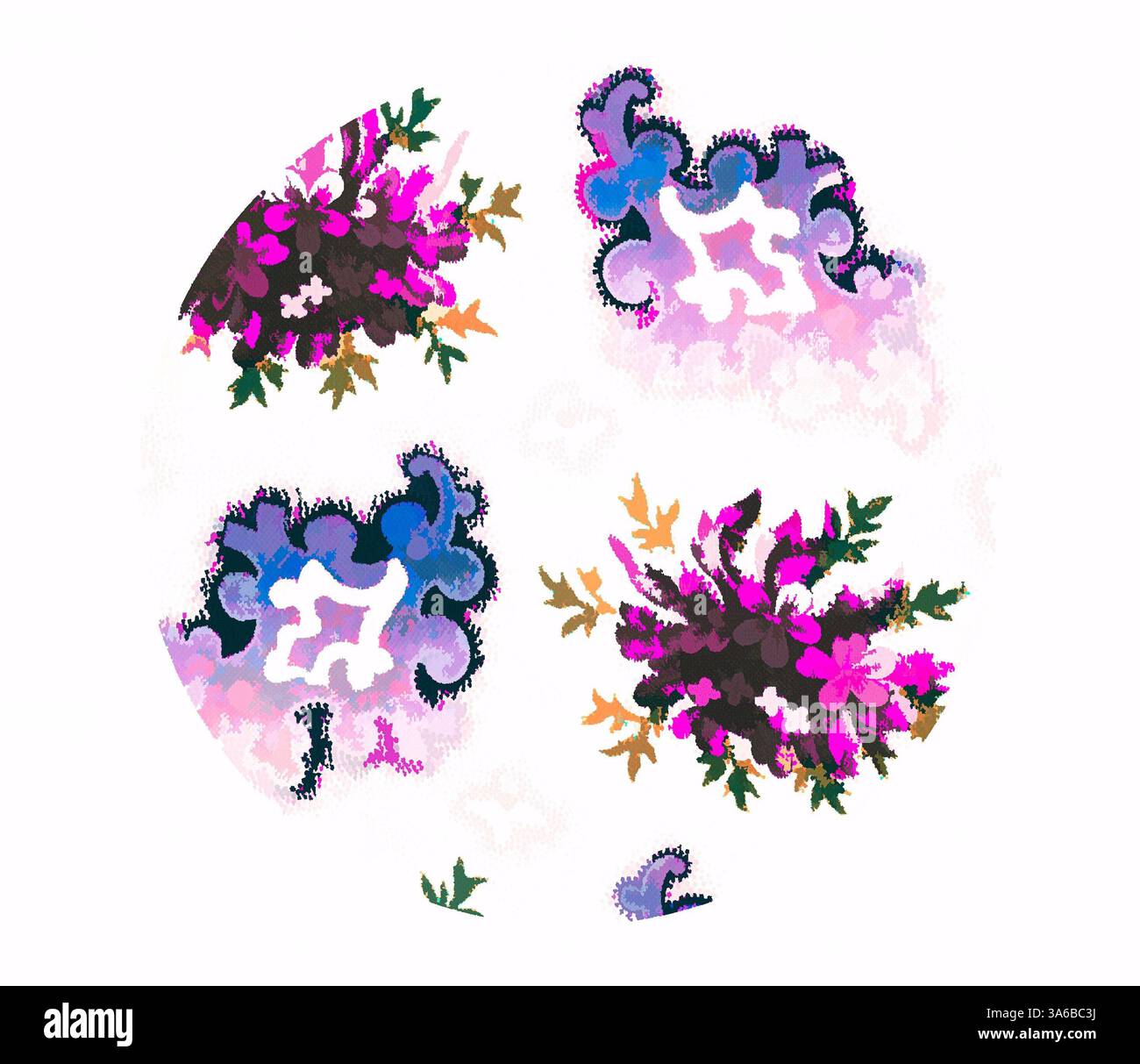 Vibrant composition of abstract floral shapes in various shades hi-res ...