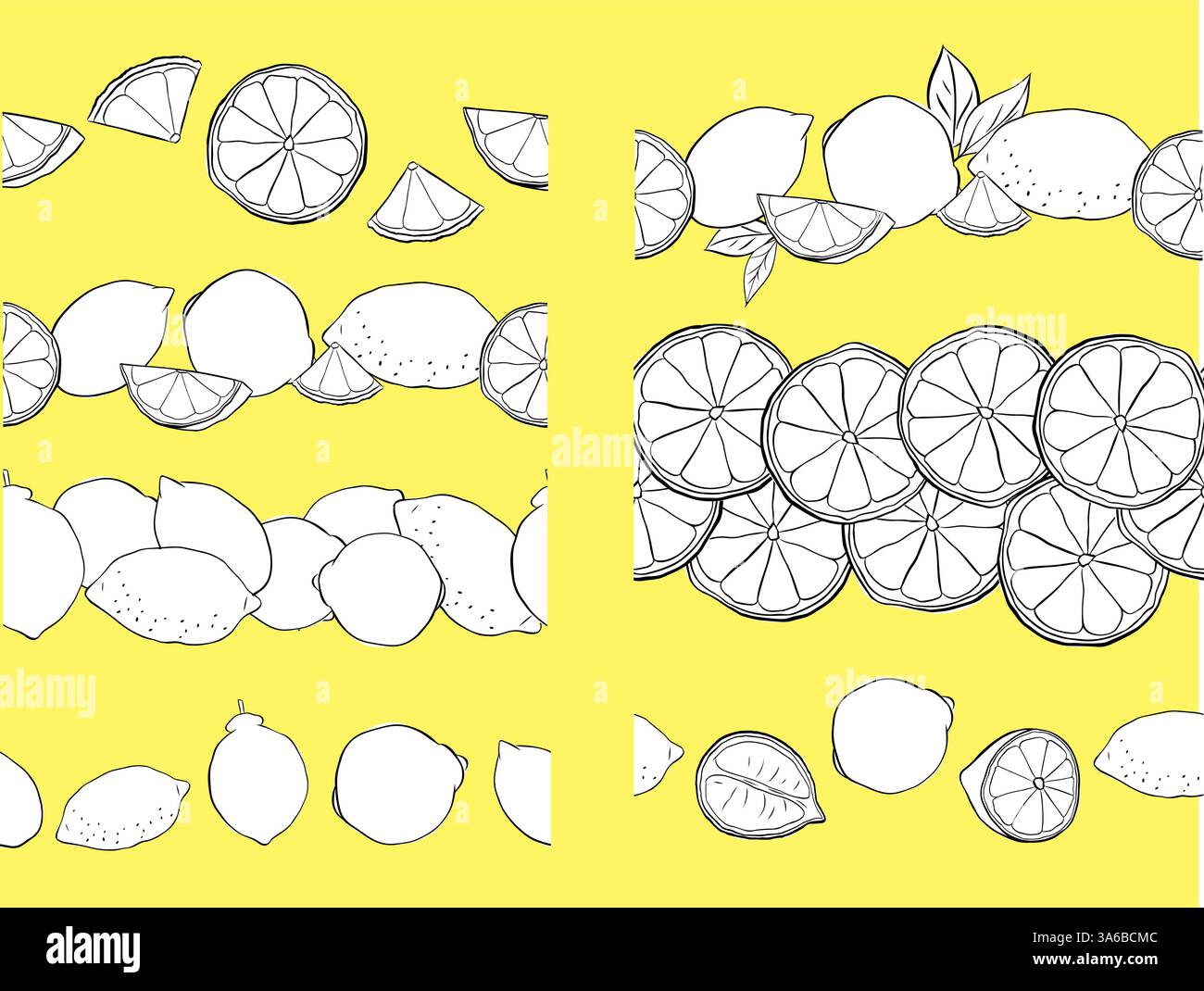 lemon black and white seamless border set, fruit frame, citrus exotic ...