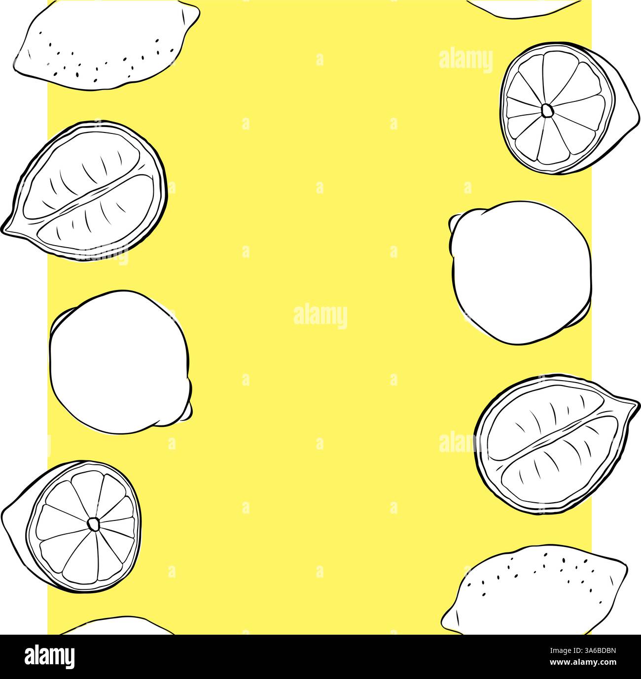 Lemons cut and whole seamless vertical border frame. Citrus lemons line ...