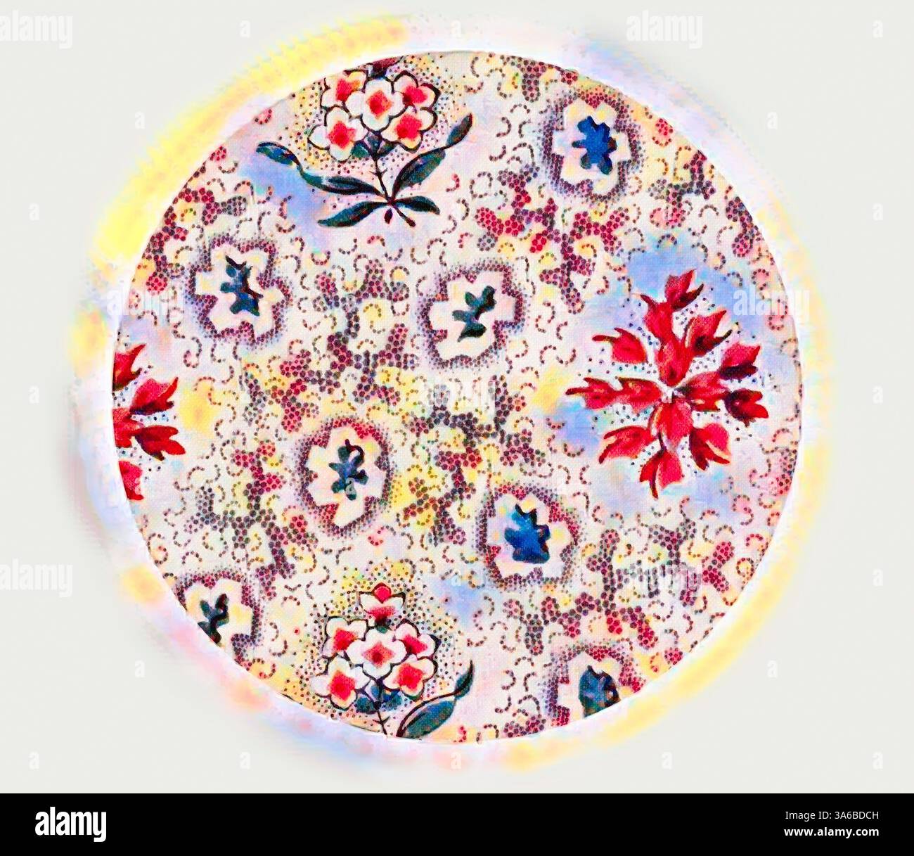 A round decorative plate adorned with intricate floral patterns in ...