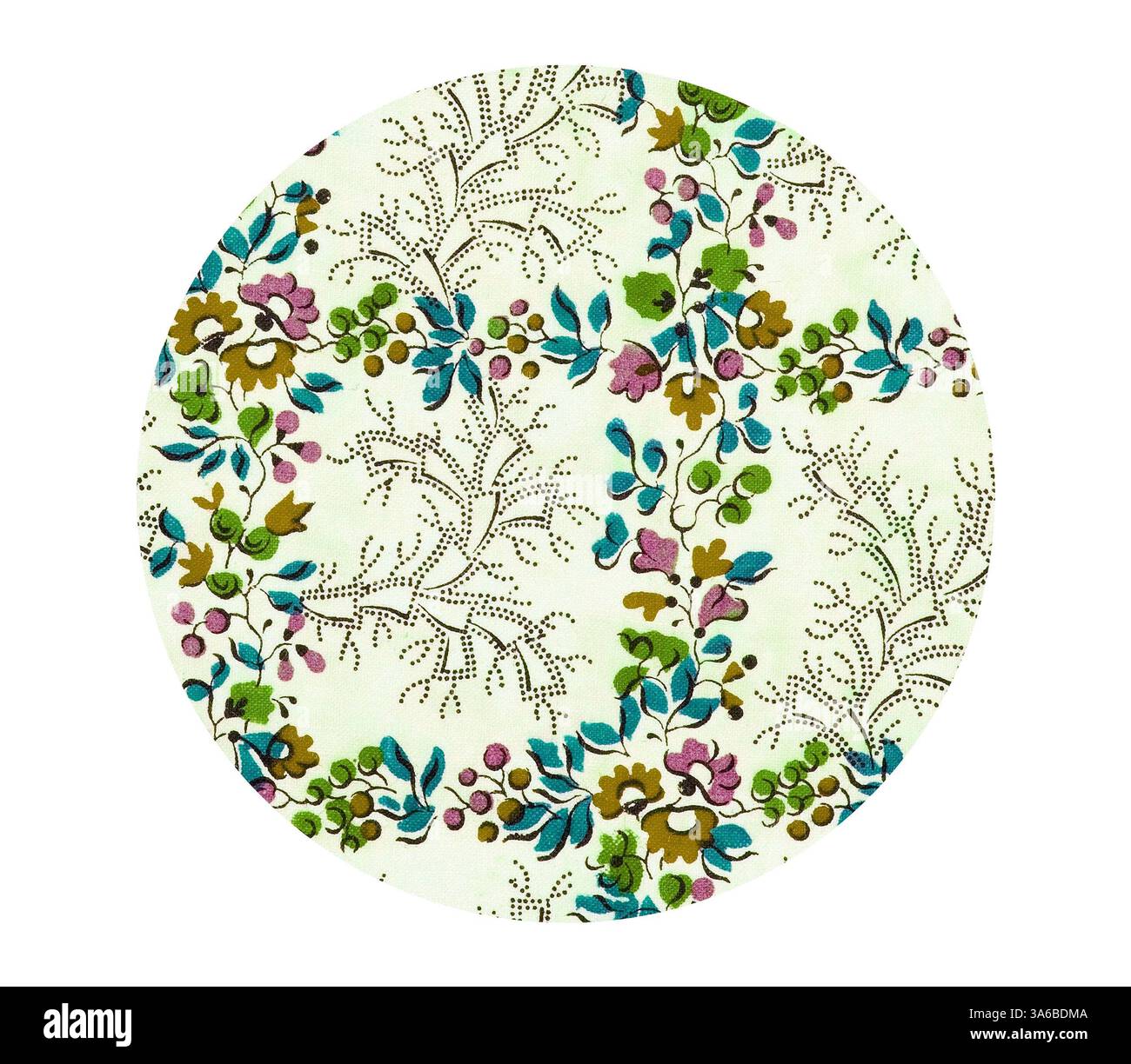 A circular design features an intricate floral pattern with vibrant ...