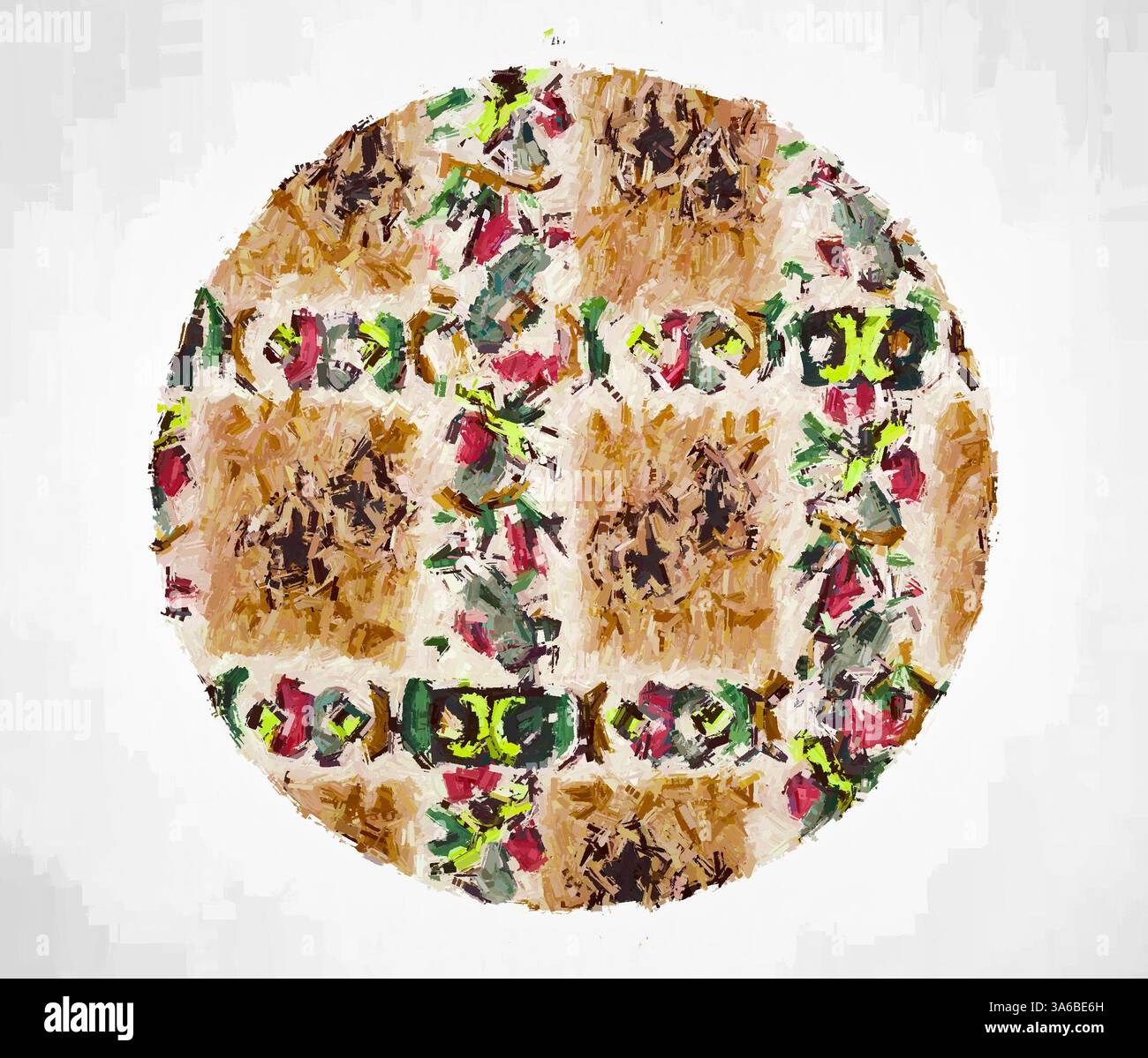 A circular textile design featuring intricate patterns in earthy tones ...