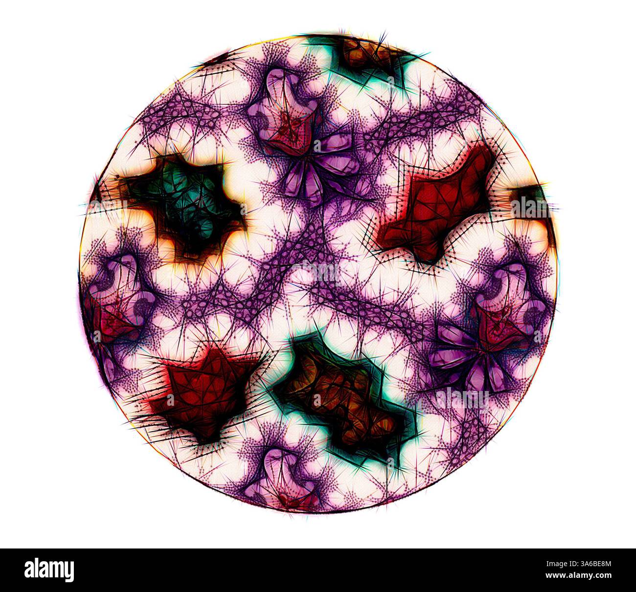 A vibrant, intricate circular pattern filled with swirling shapes and ...