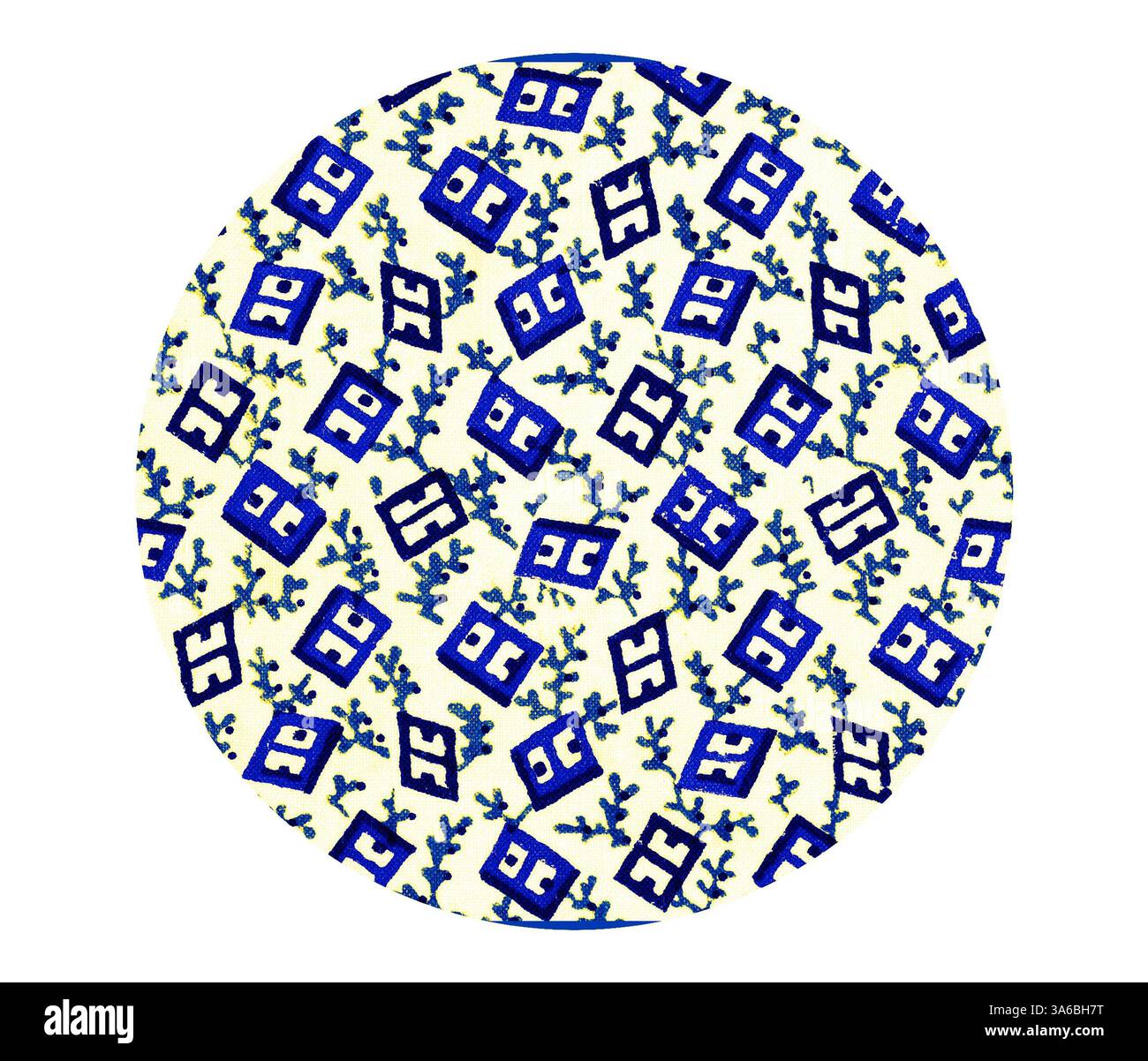 A circular pattern featuring a playful design of stylized houses ...