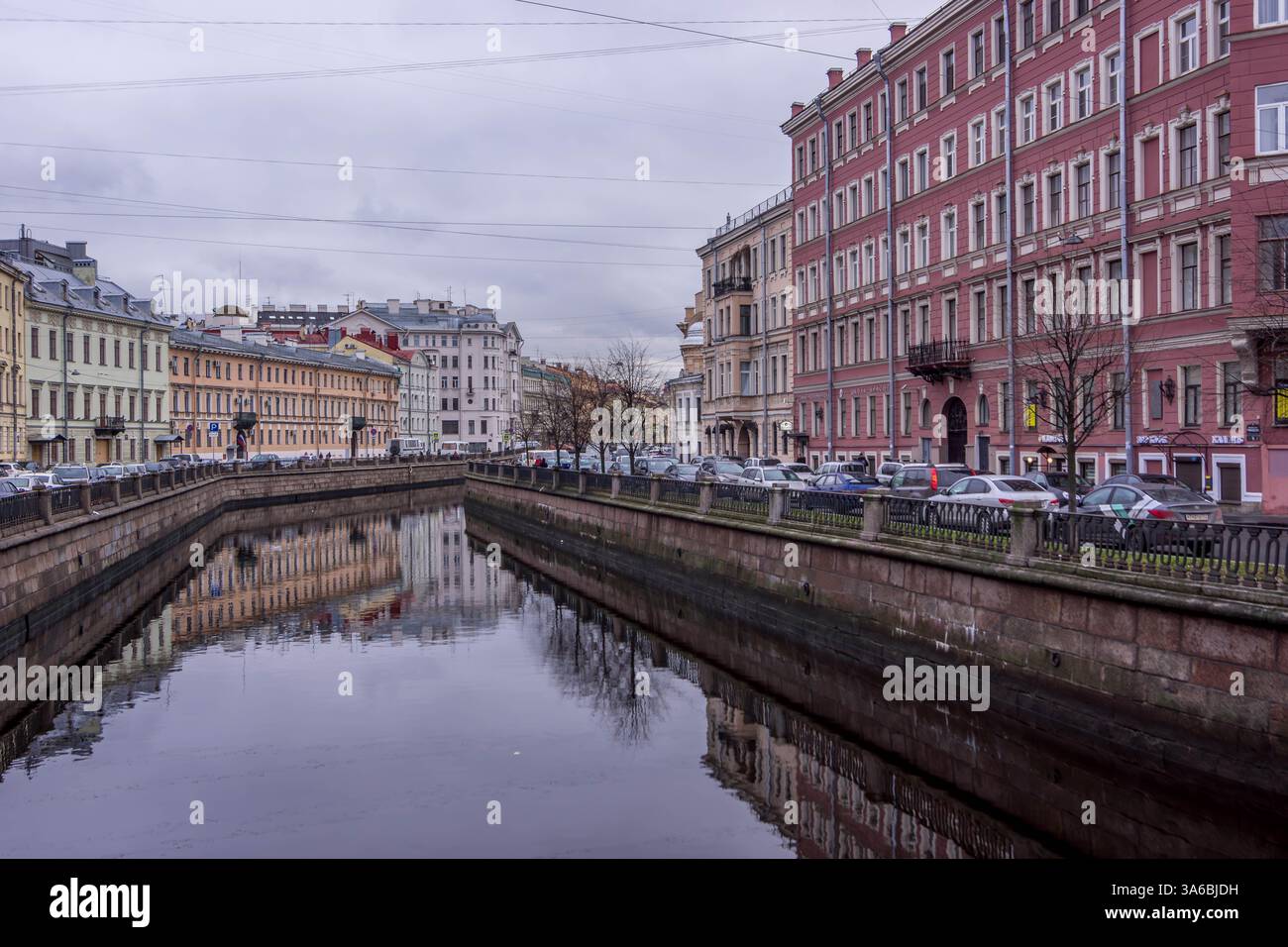 The historic European architecture along Moyka river waterfront in ...