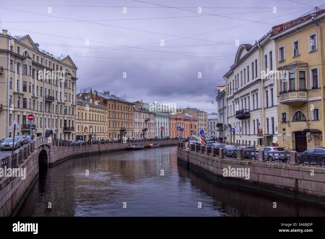 The Moyka river embankment in Saint Petersburg, Russia, with the old ...