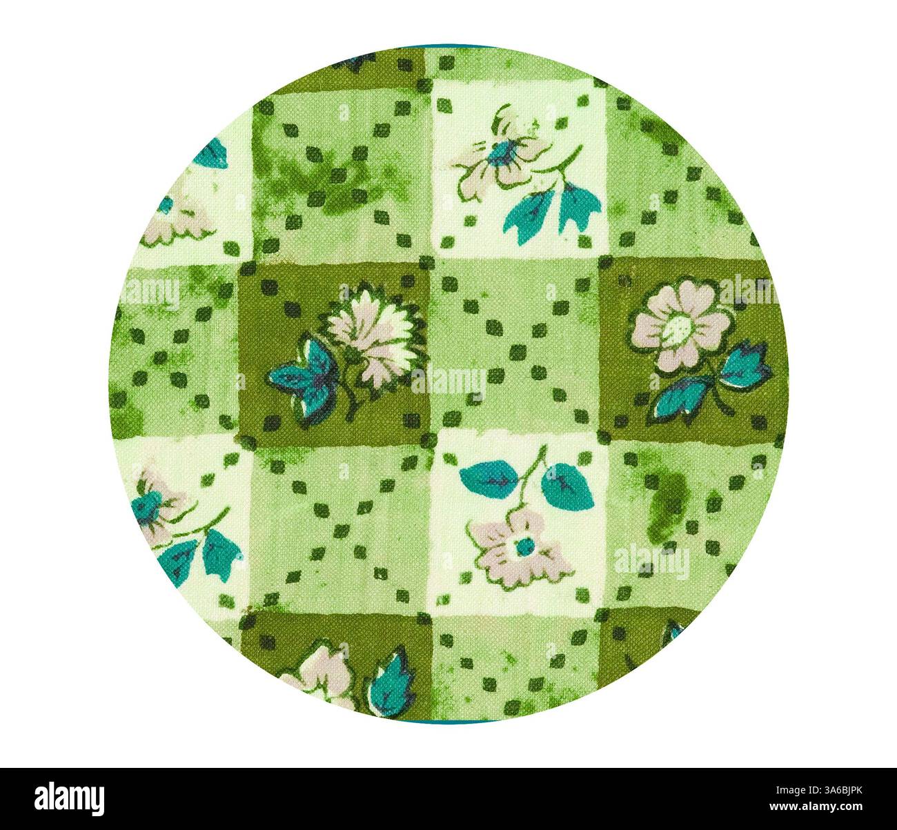 A circular patchwork design featuring a combination of green and light ...