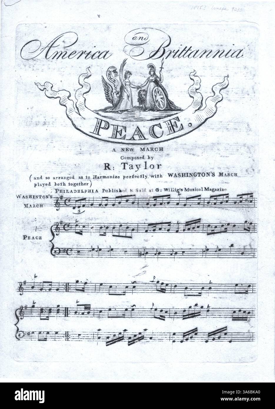 America and Brittannia Peace, A New March, 1815 sheet music Stock Photo ...
