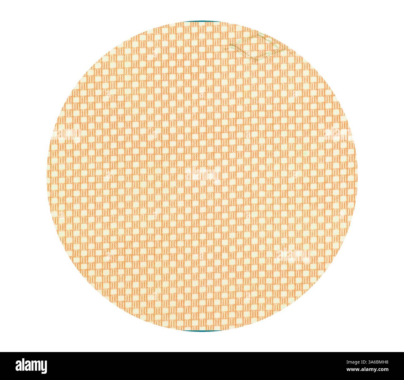 A circular design featuring a grid-like pattern of light orange and ...