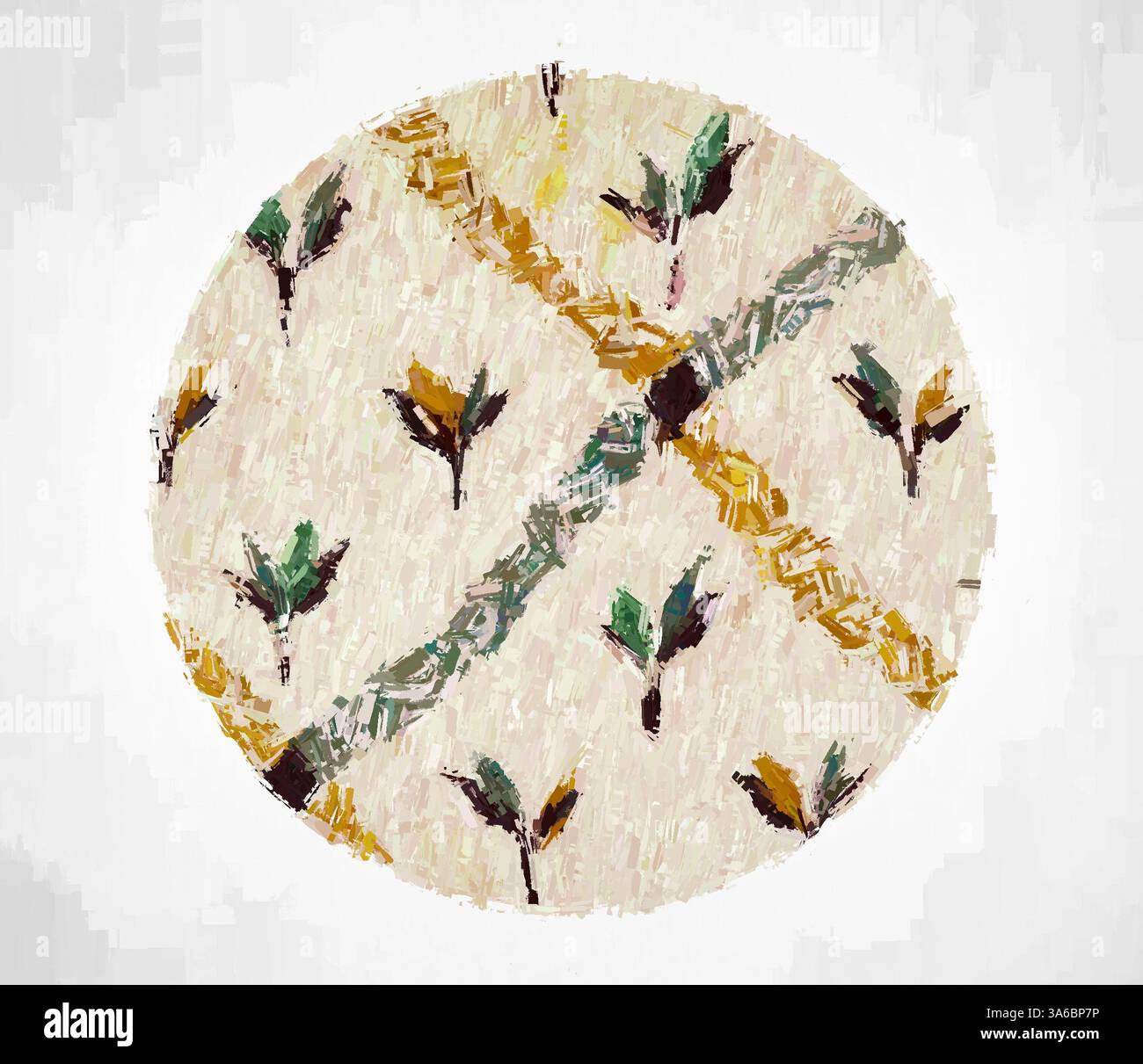 A decorative circular pattern featuring abstract representations of ...