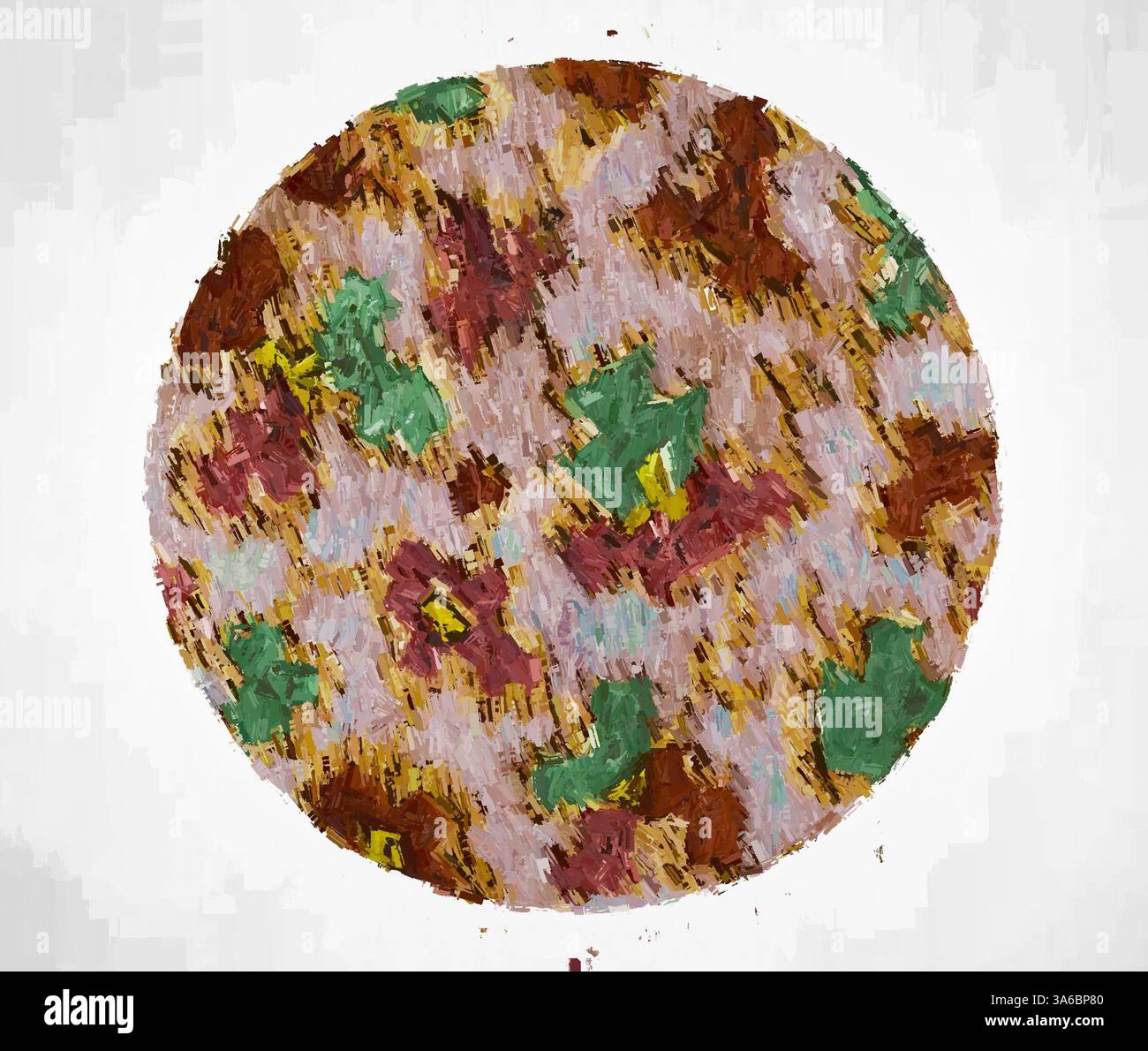 A textured circular composition features an abstract mix of soft pinks ...