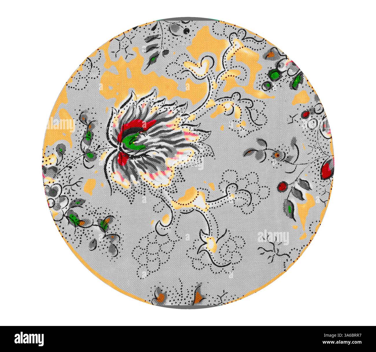 A circular pattern featuring vibrant floral motifs intertwined with ...