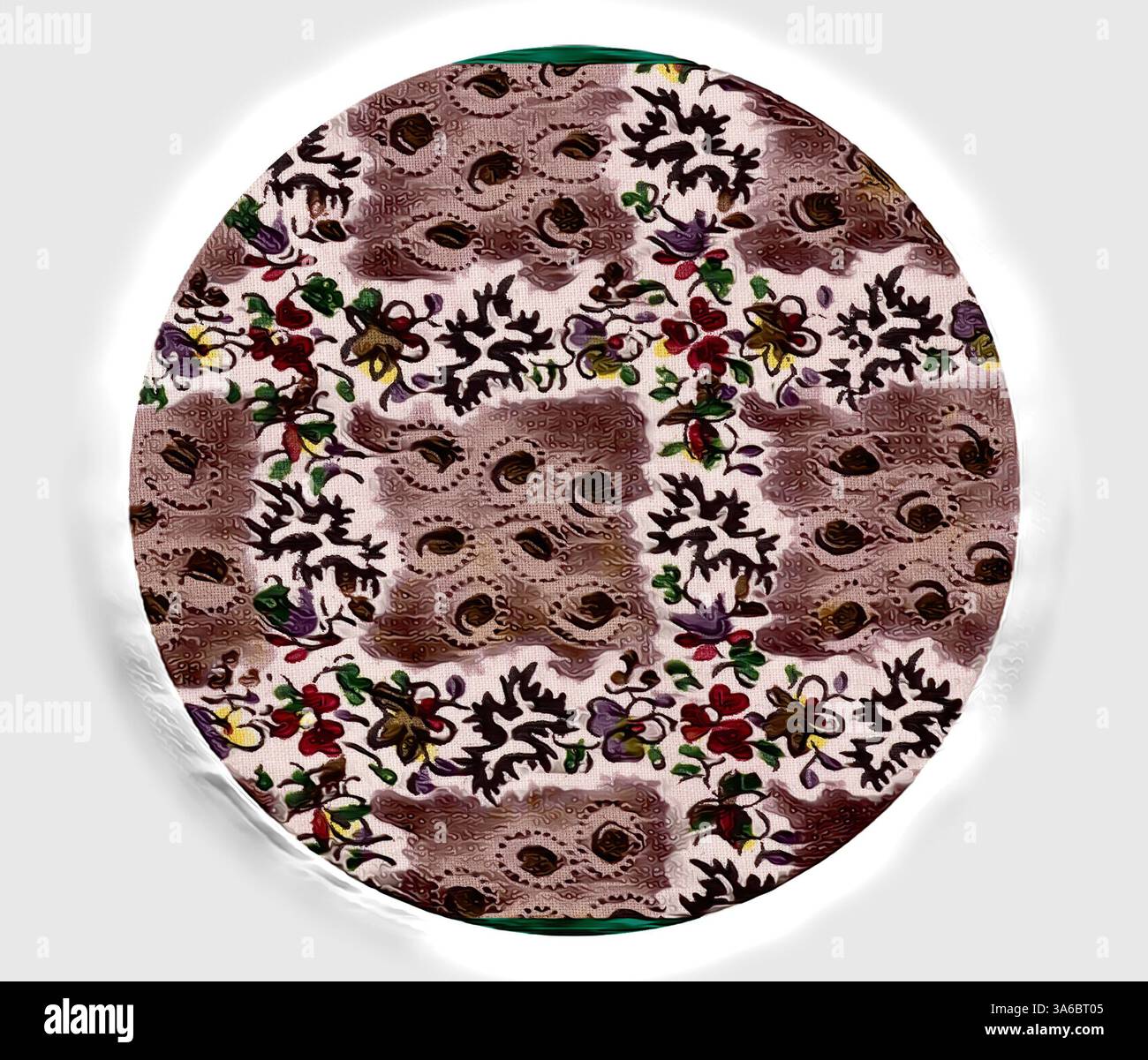 An intricate pattern featuring swirling motifs and colorful floral ...