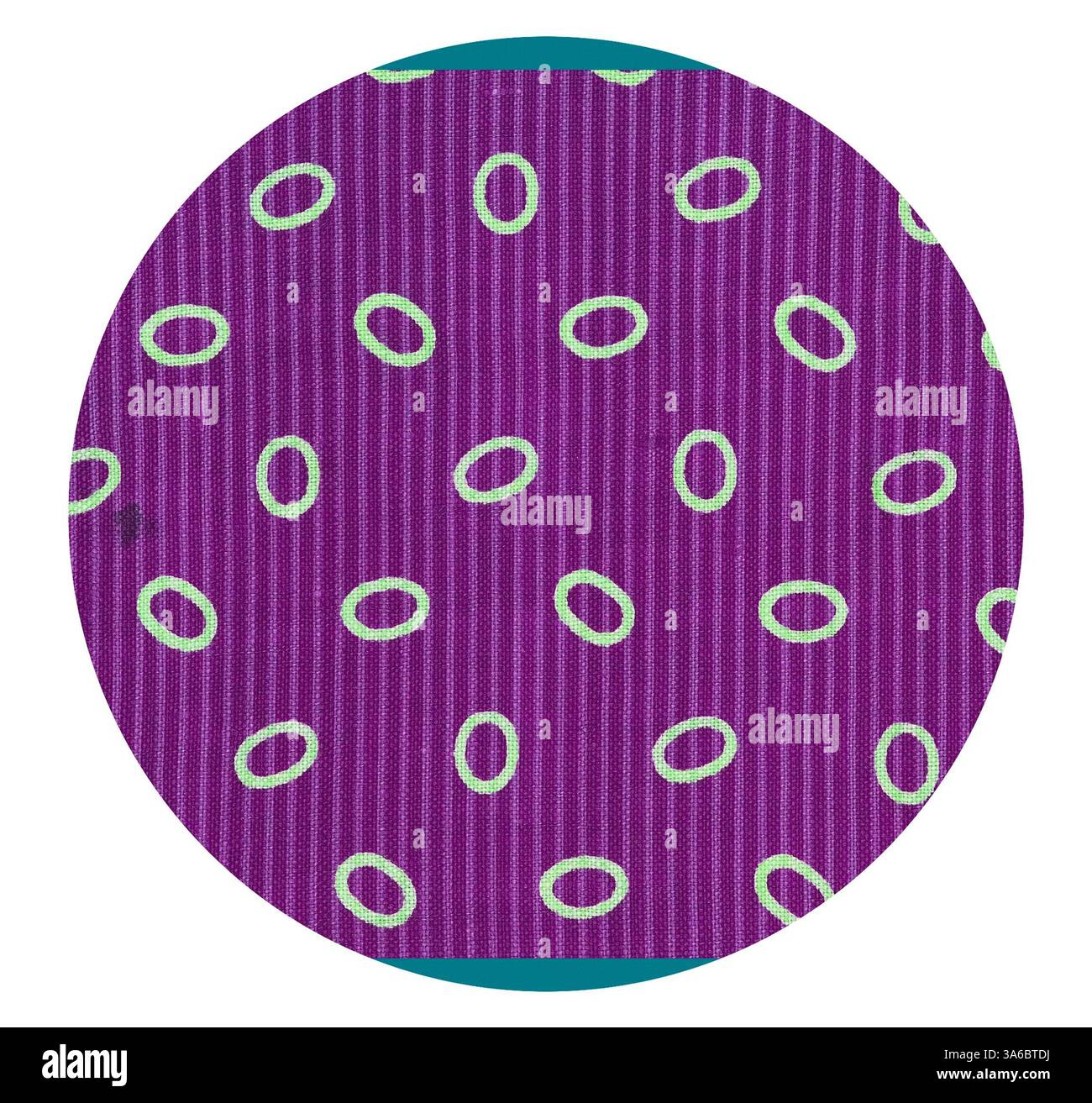 A vibrant purple fabric featuring playful green oval patterns scattered ...