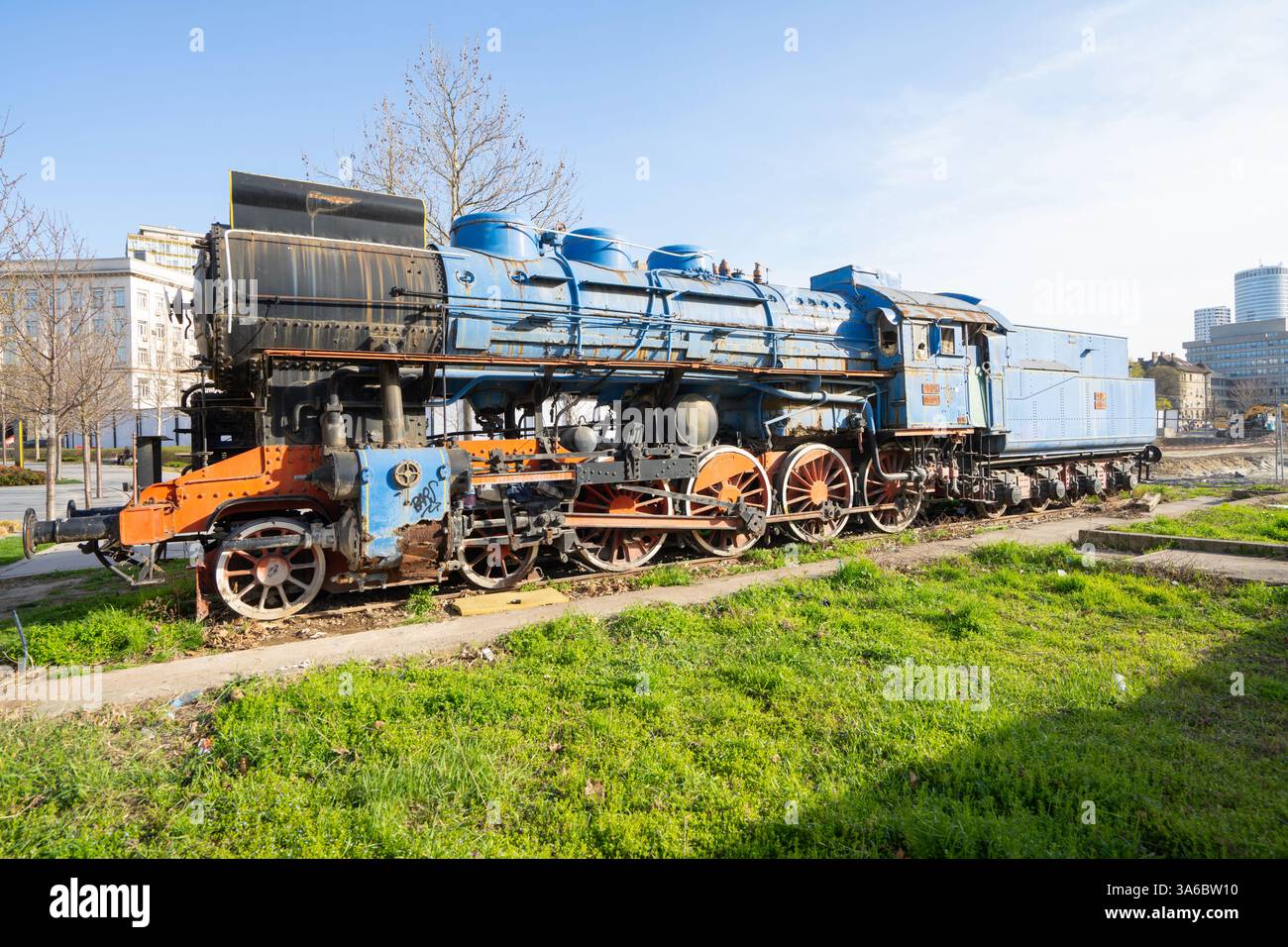 Belgrade, Serbia. March 21 2025. an old locomotive in the square in ...