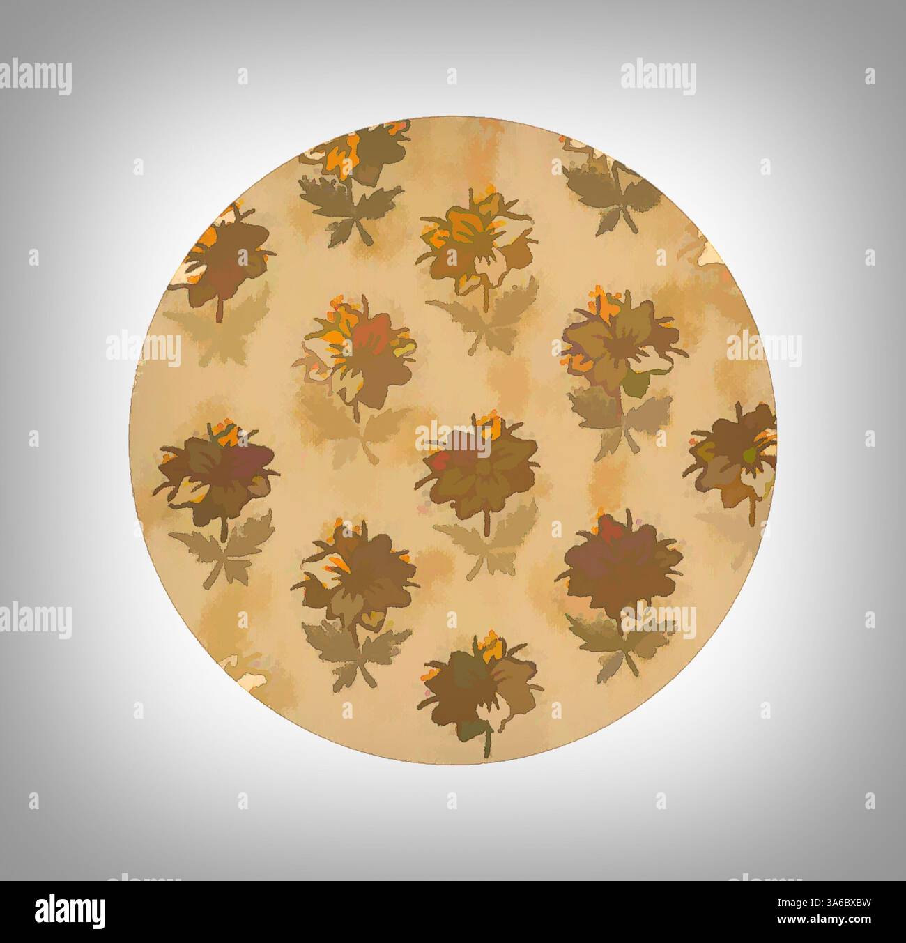 A circular design featuring a repetitive floral pattern with shades of ...