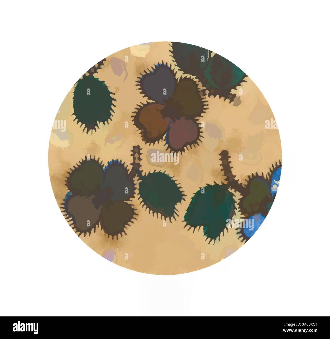 A circular pattern featuring stylized leaves and spiky fruit set ...