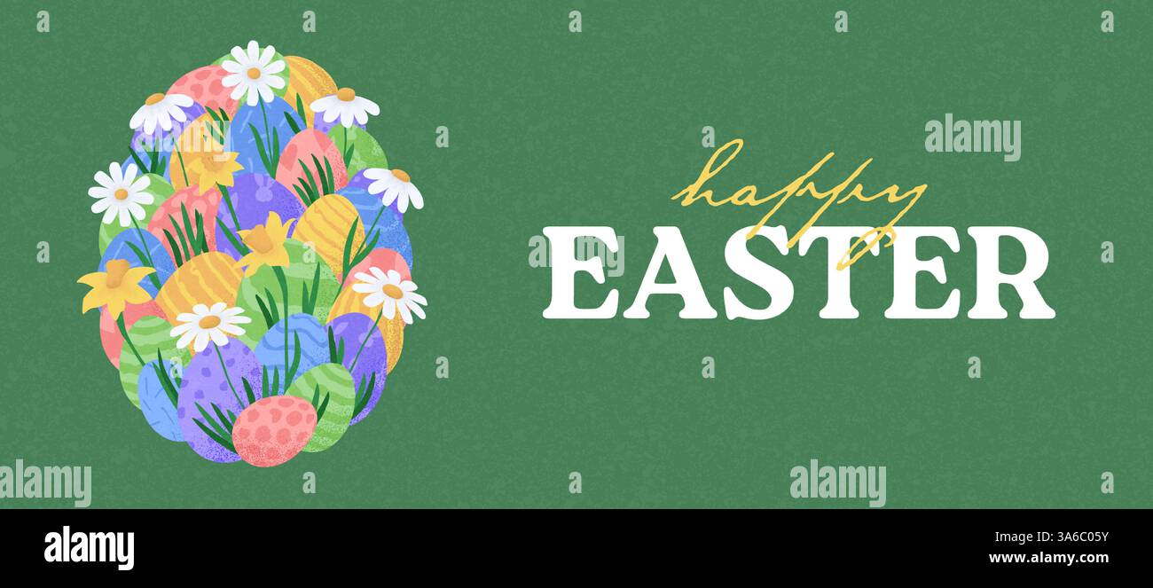easter card banner with eggs. Many beautiful flat multi-colored flat ...