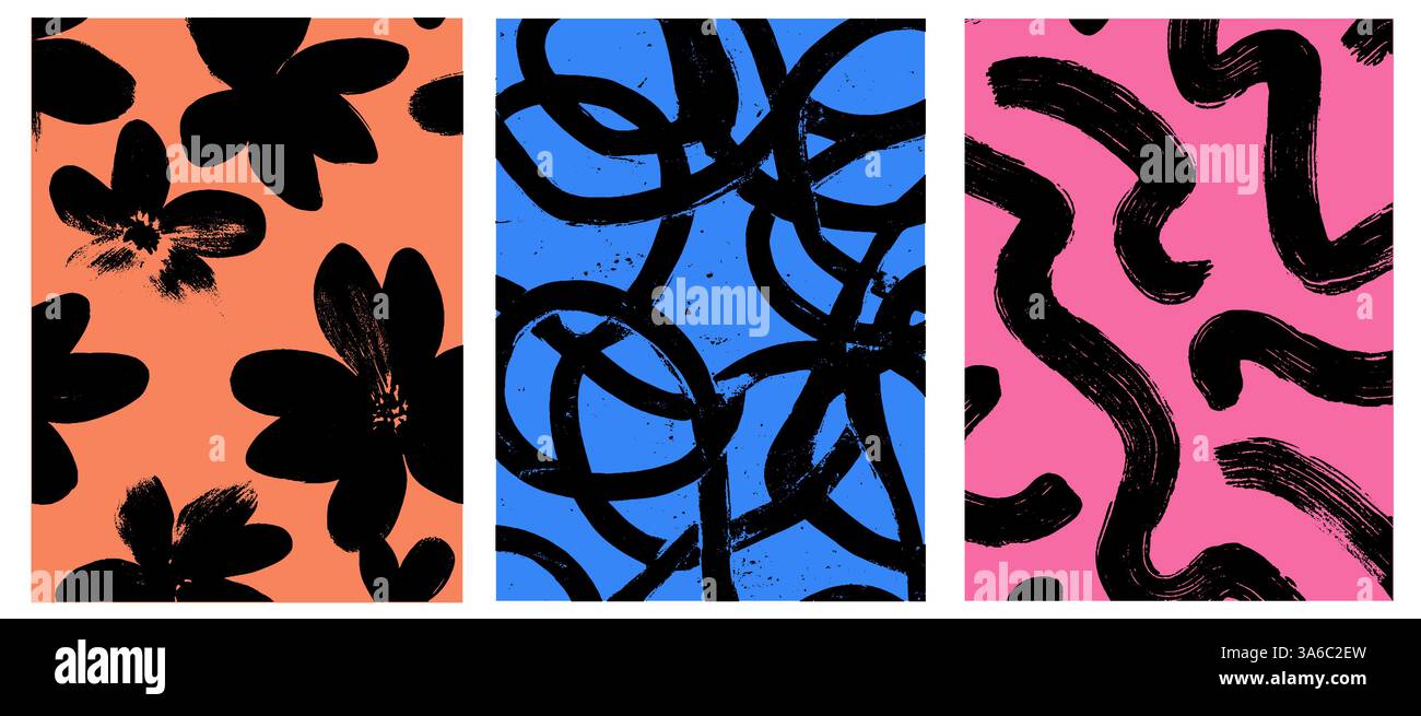 Abstract brush paint background set. Vintage grunge texture. Retro ...